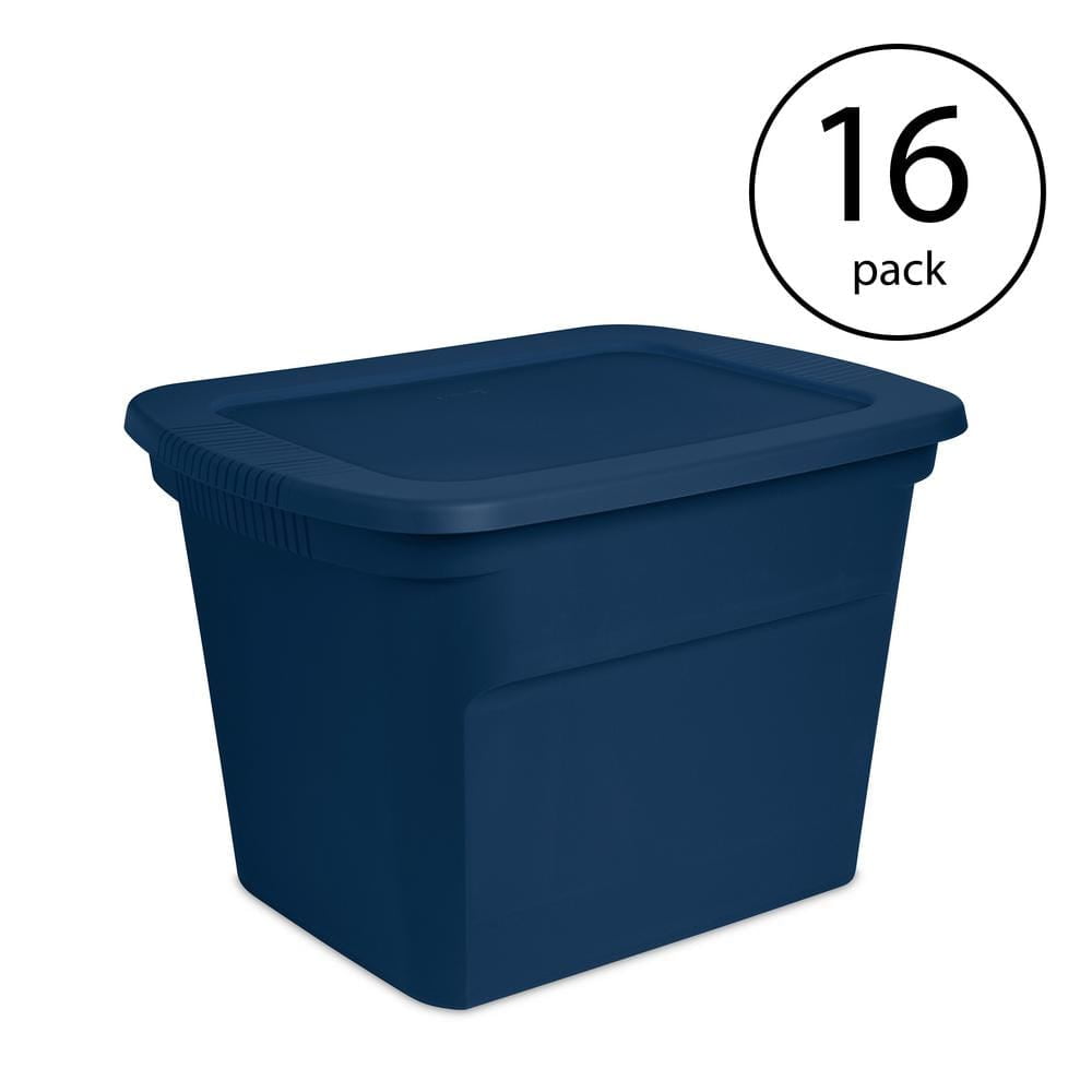 Classic Lidded Stackable 18 gal. Storage Tote Container, Blue, 16-Pack ...