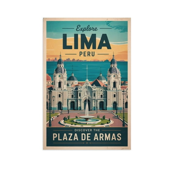 Classic Lima Poster Retro Peru Cityscape with Colonial Architecture ...