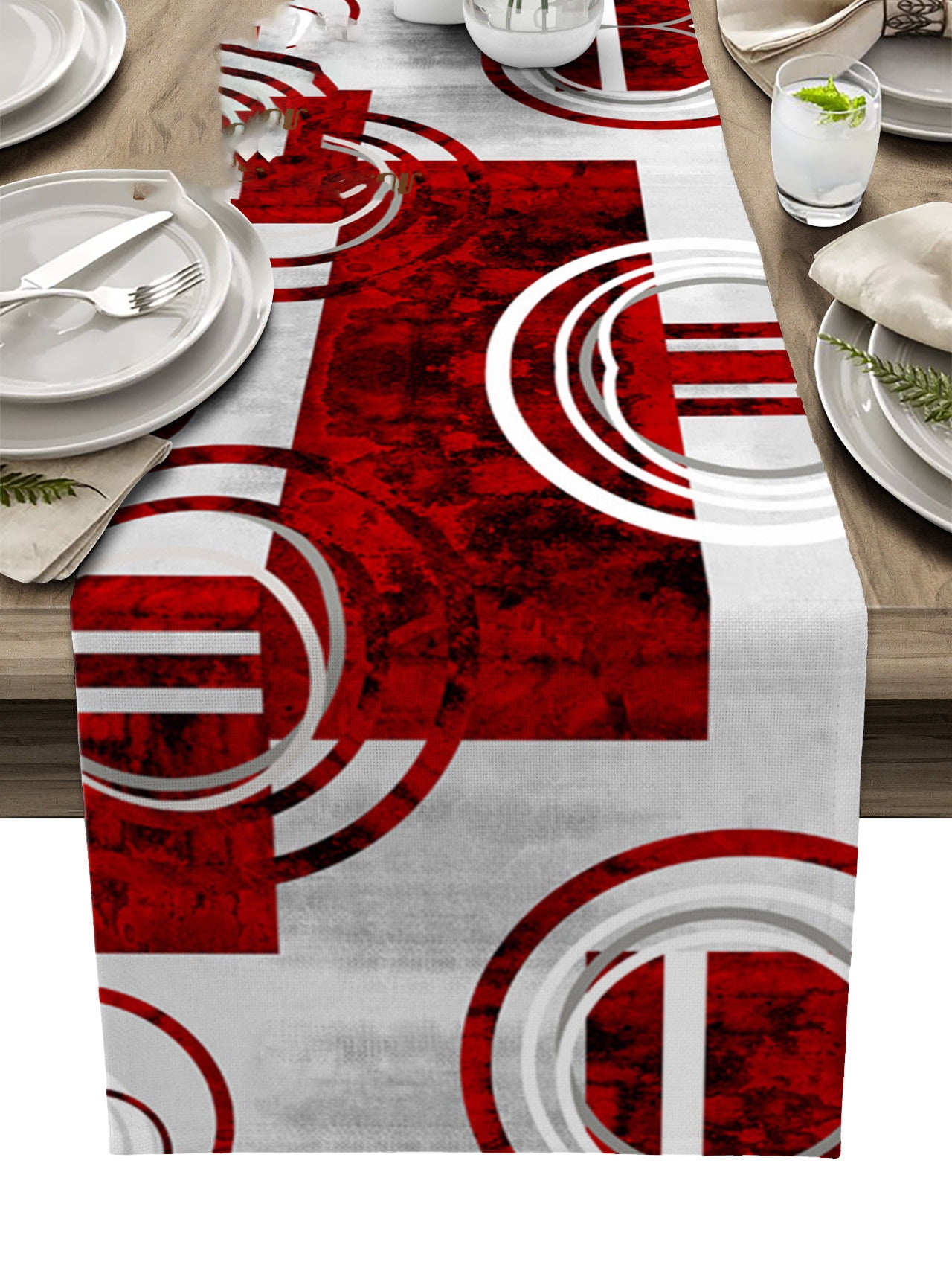 Classic Linen Burgundy Printing Table Runner Modern Theme Party Table r ...