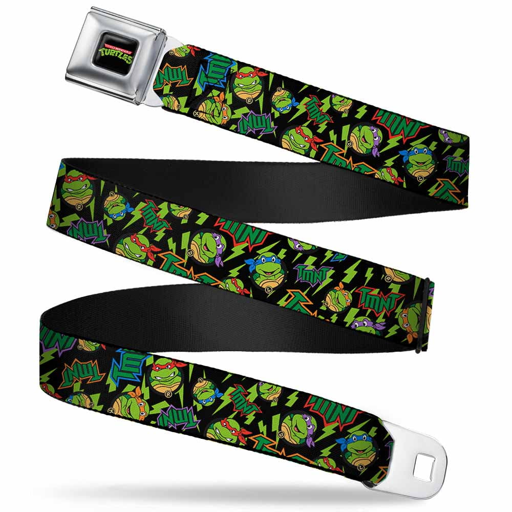 Classic Logo Full Color Tmnt Bolts Faces Black Greens Webbing Seatbelt ...