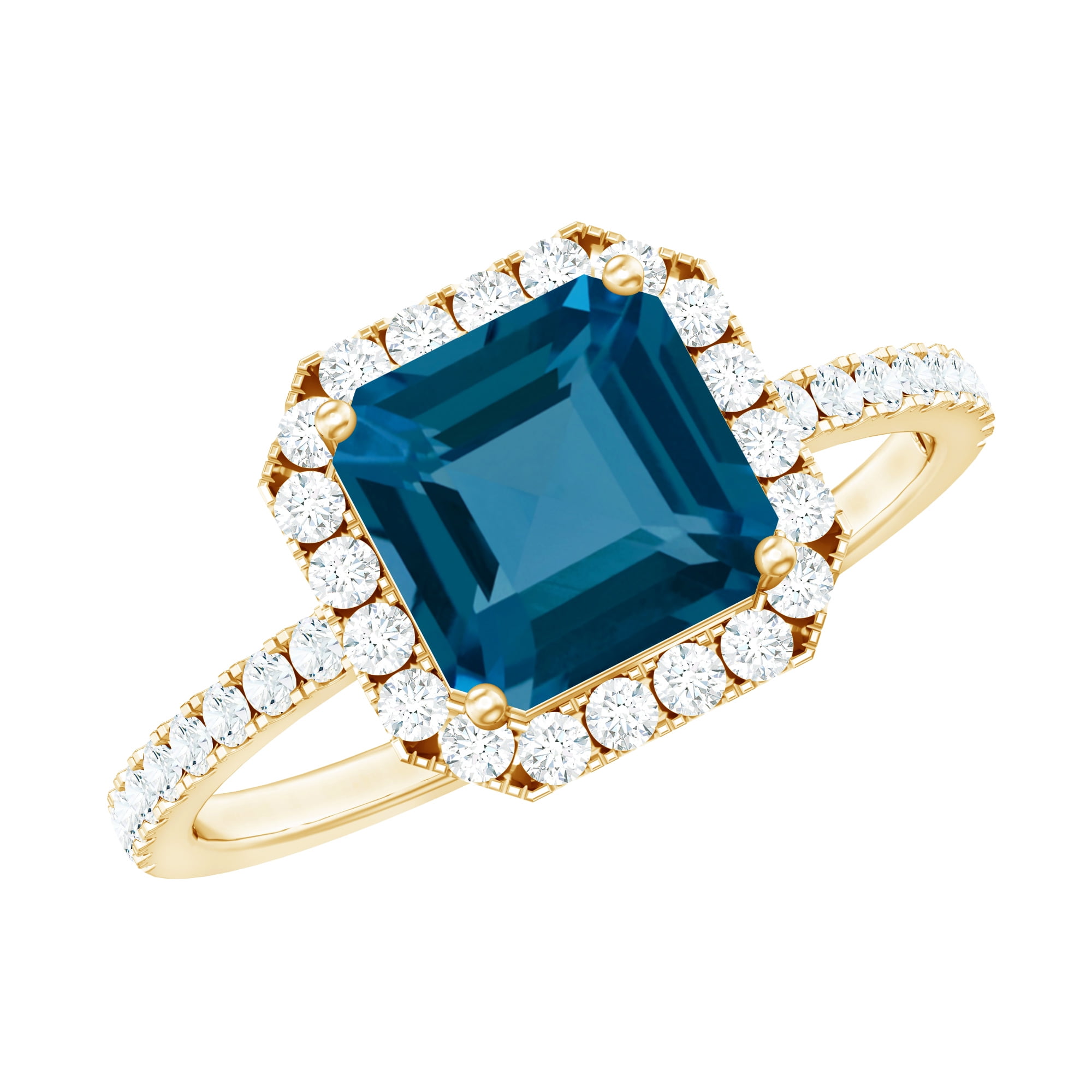 Rosec Jewels London Blue Topaz Halo Engagement Ring with Diamond ...