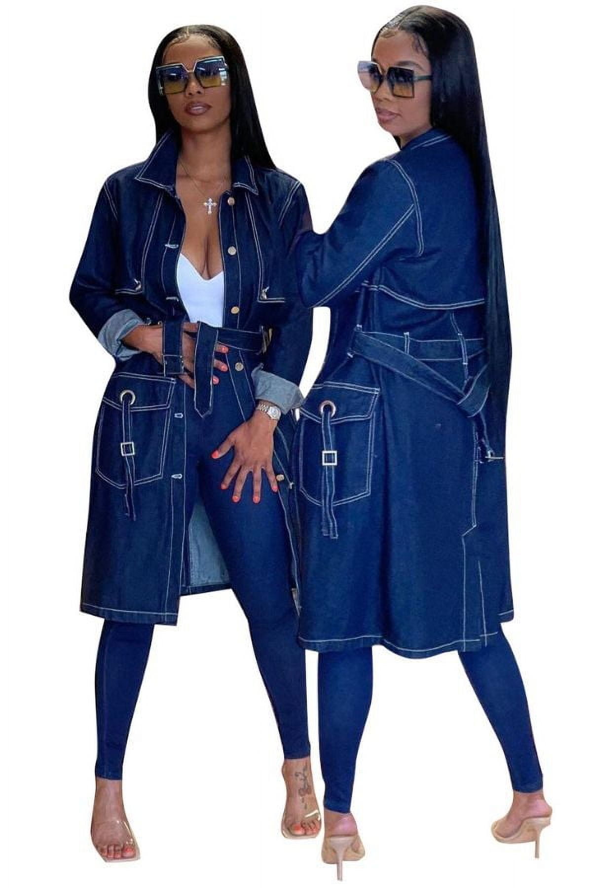 Classic Long Denim Trench Coat with Belt (M, DenimBlue) - Walmart.com