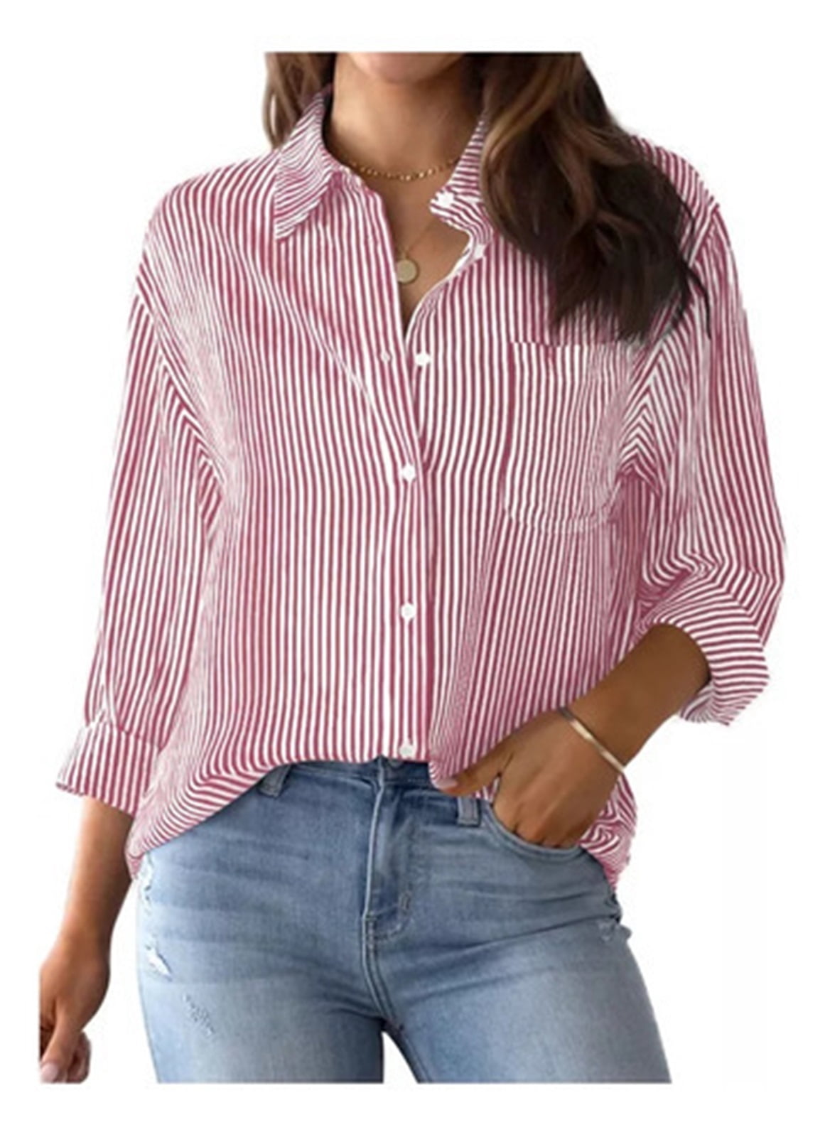 Classic Long Sleeve Striped Work Shirt with Pocket - Walmart.com