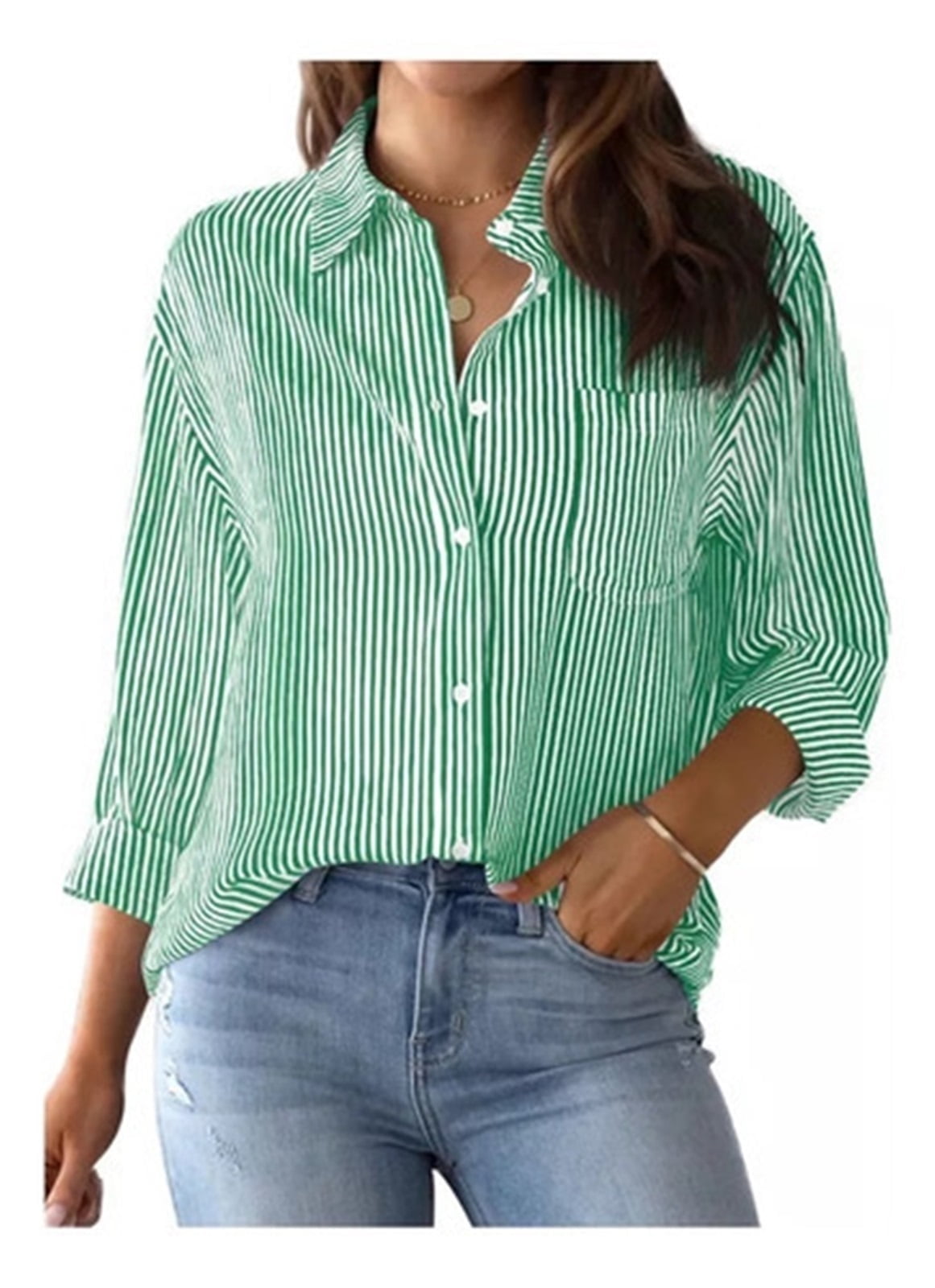 Classic Long Sleeve Striped Work Shirt with Pocket - Walmart.com