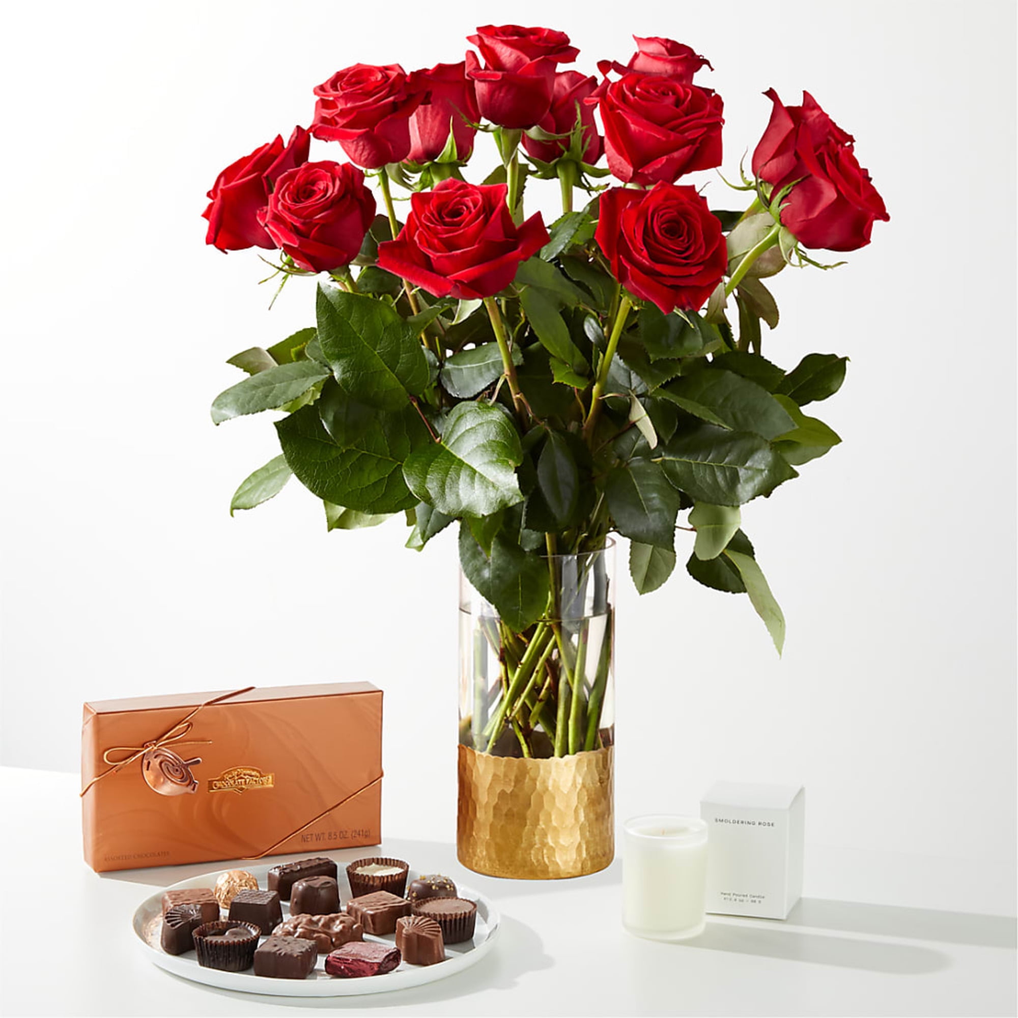 Classic Love Red Rose Bouquet - Standard - 12 Red Roses, Chocolates ...
