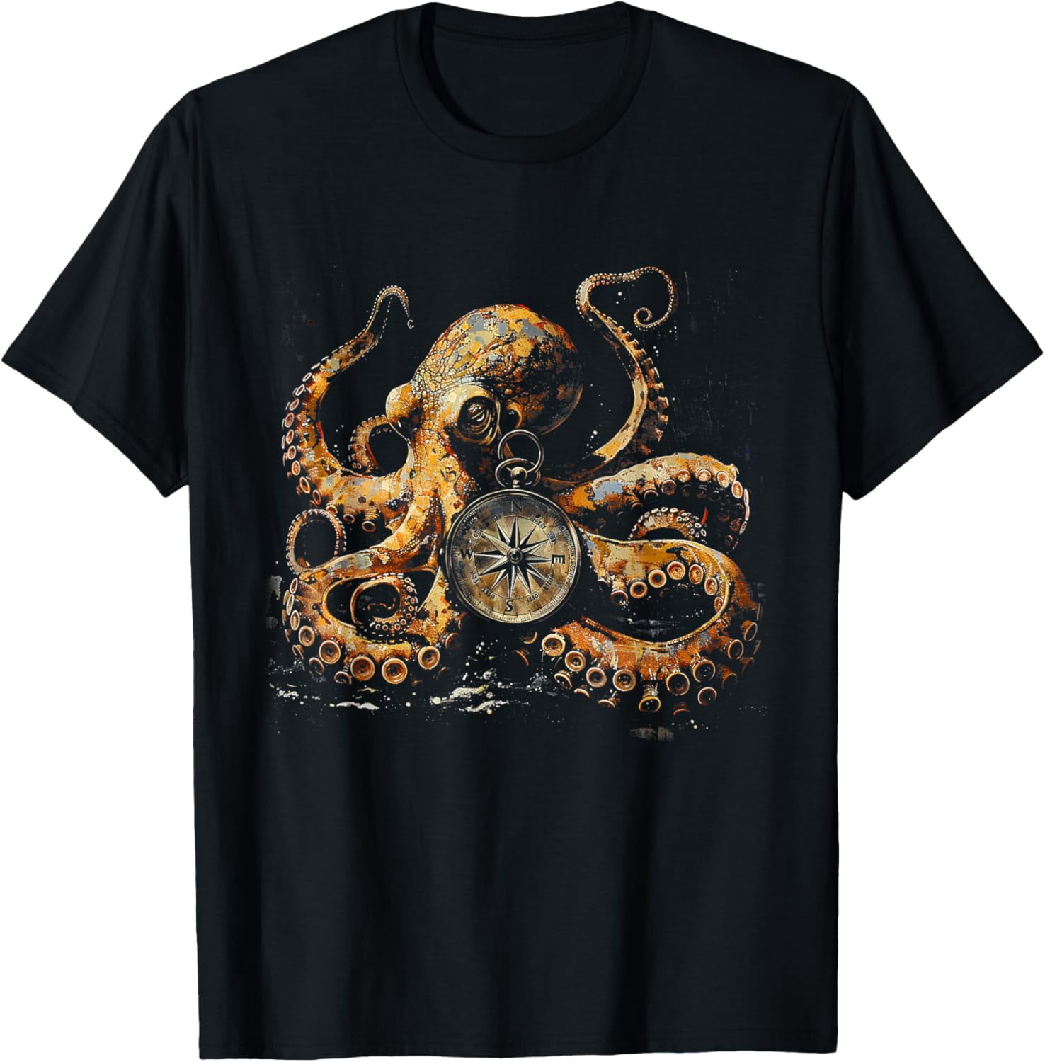 Classic Lovely Sea Animal Funny Octopus Kraken With Compass T-Shirt ...
