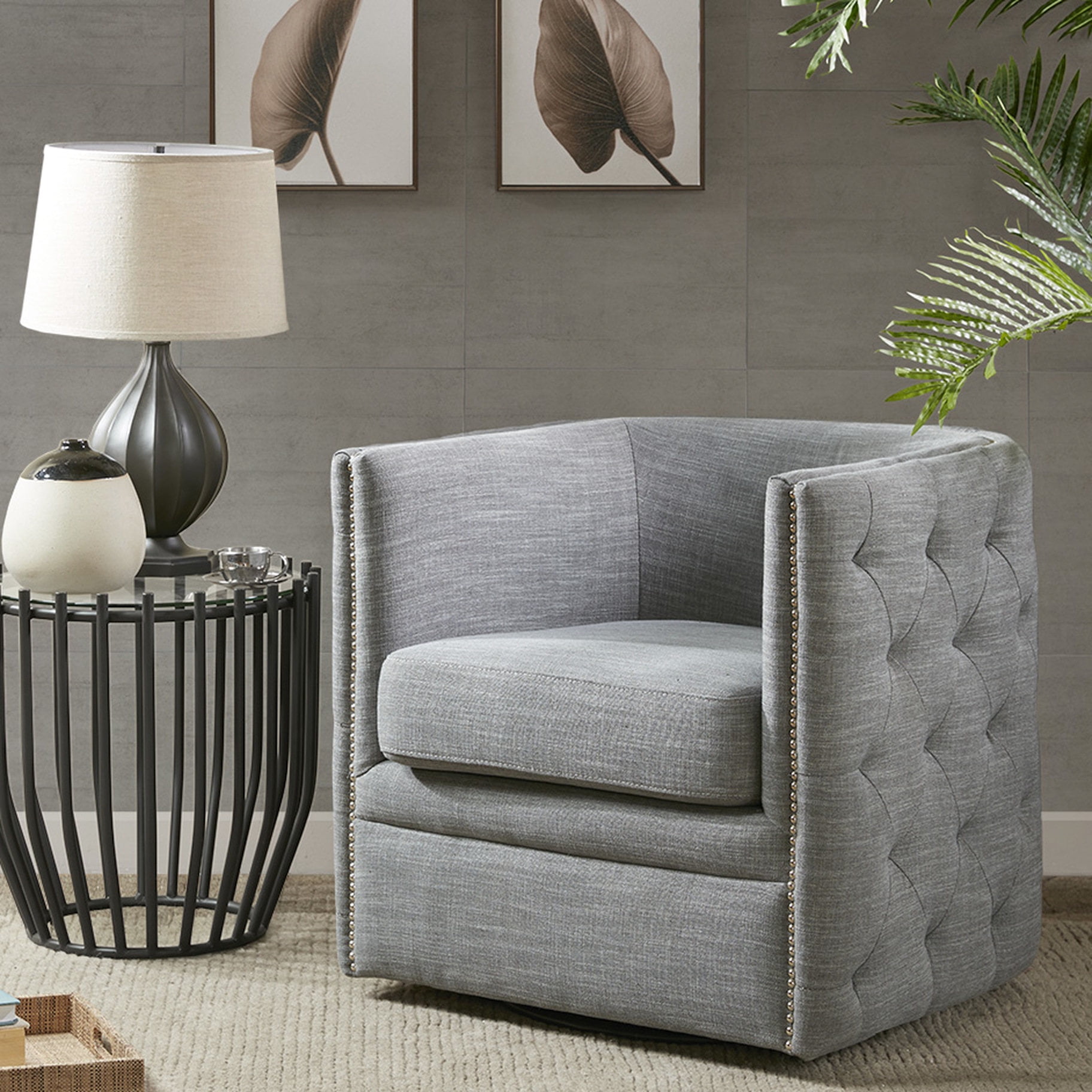 Classic Low-Back Barrel Swivel Chair | Sturdy Solid Wood Frame & High ...