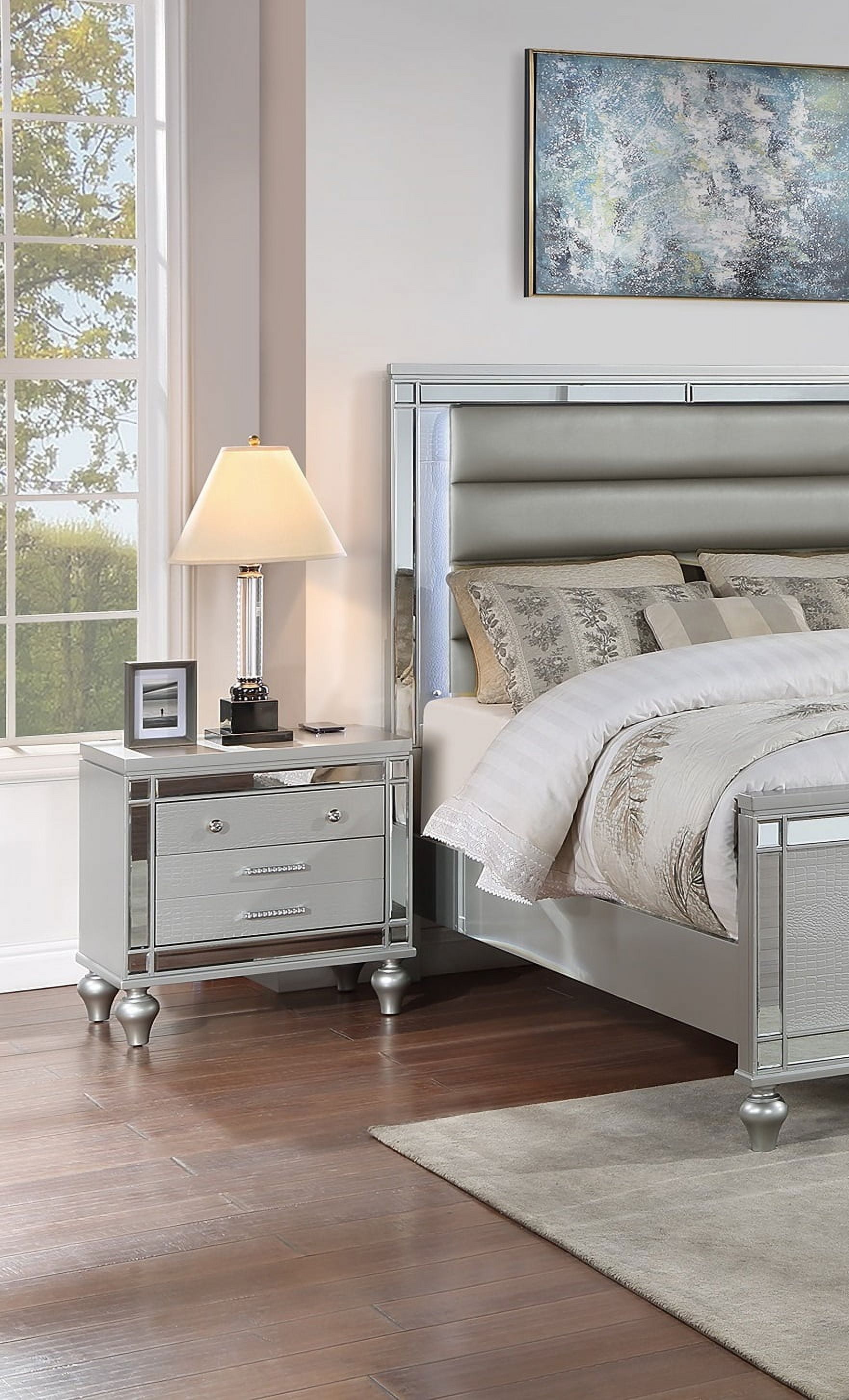 Classic Luxury Look Silver 1pc Nightstand Wooden Bedside Table Drawers ...