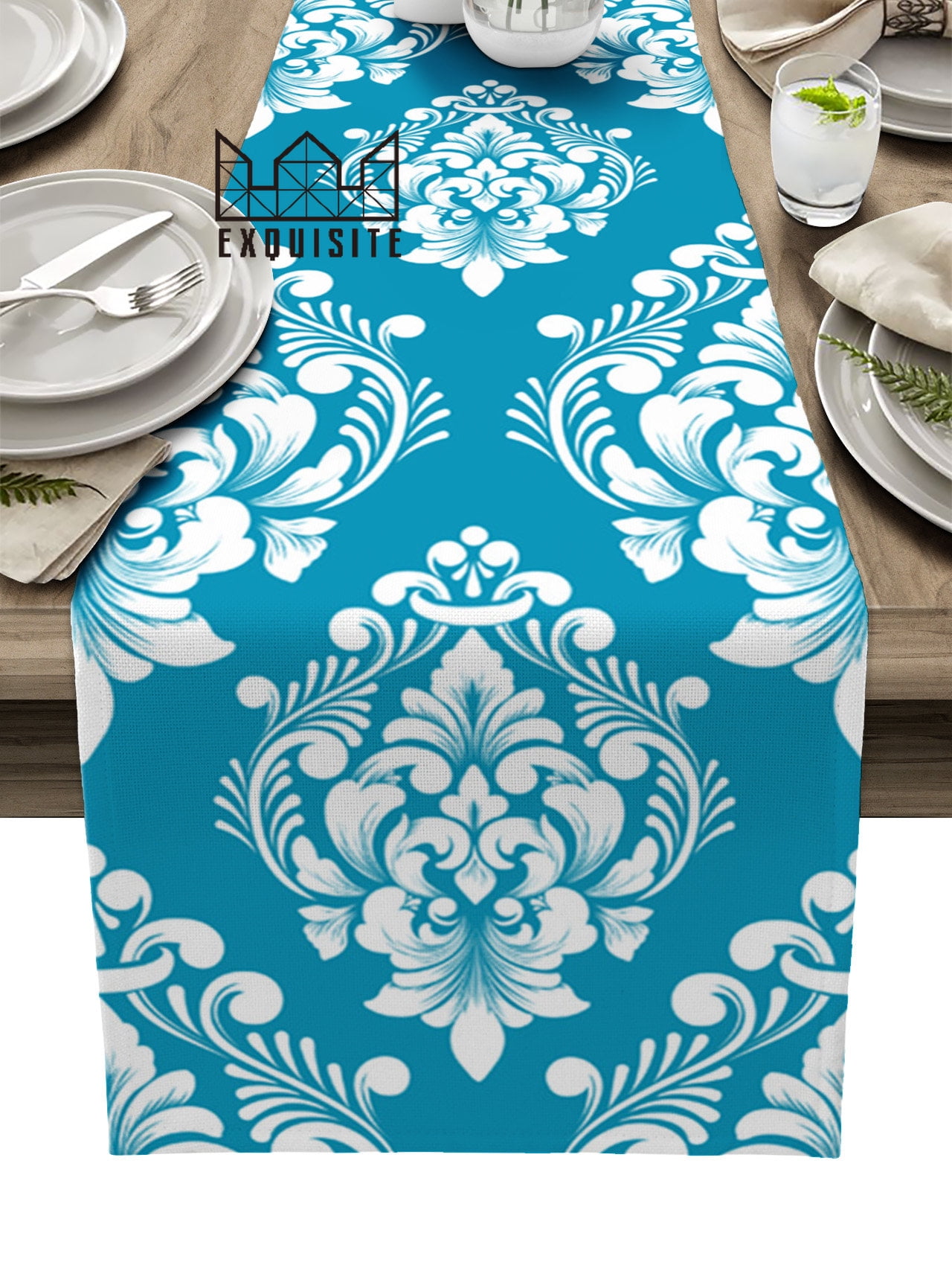 Classic Luxury Vintage Damask Sky Blue Wedding rations Coffee Table r ...