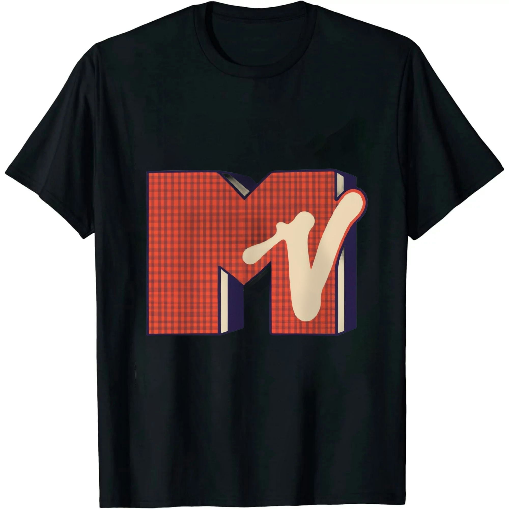 Classic MTV Logo Distressed Checkered Print Premium T-Shirt - Walmart.com