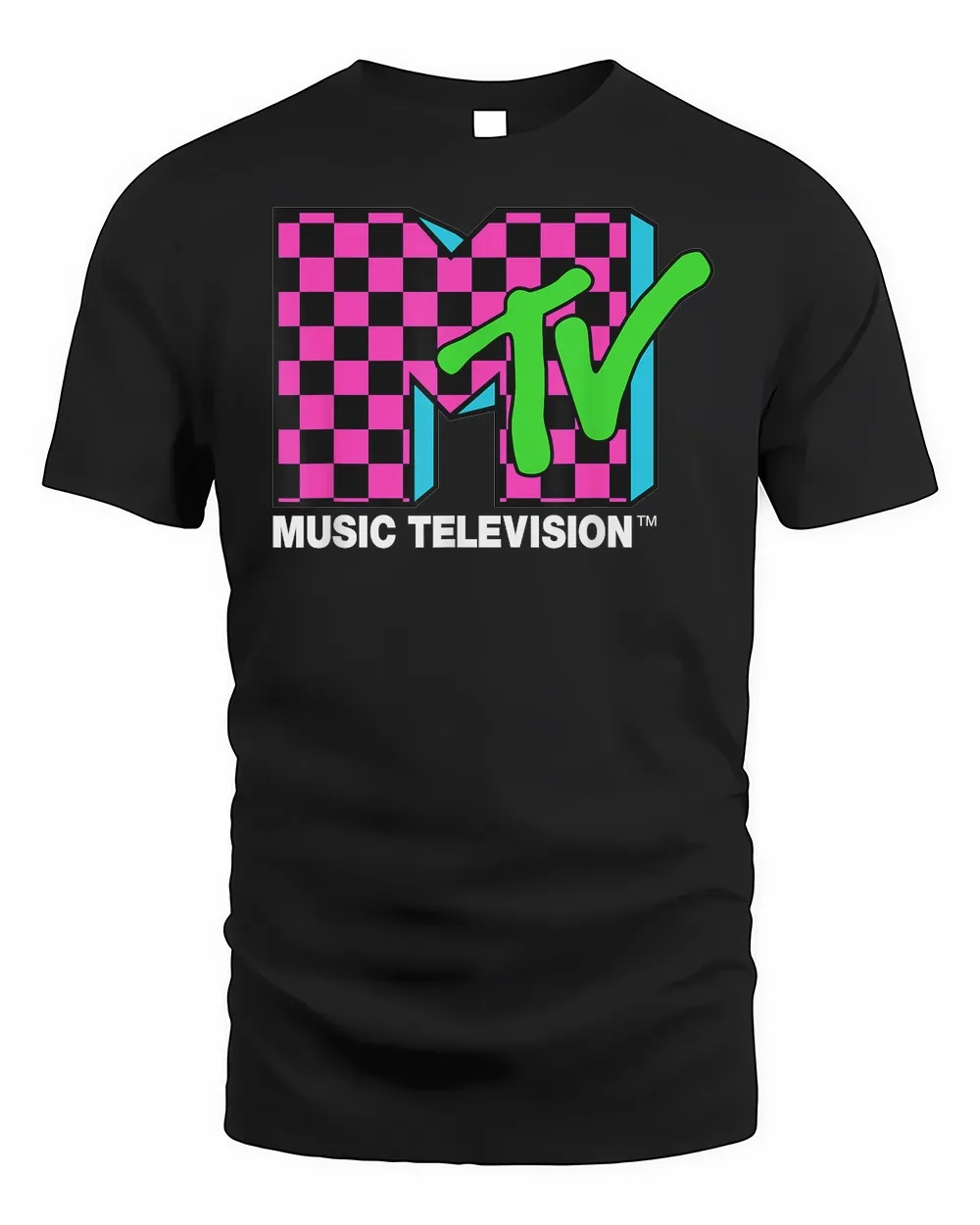 Classic MTV Logo Pink and Blue Checker Design Shirt - Walmart.com