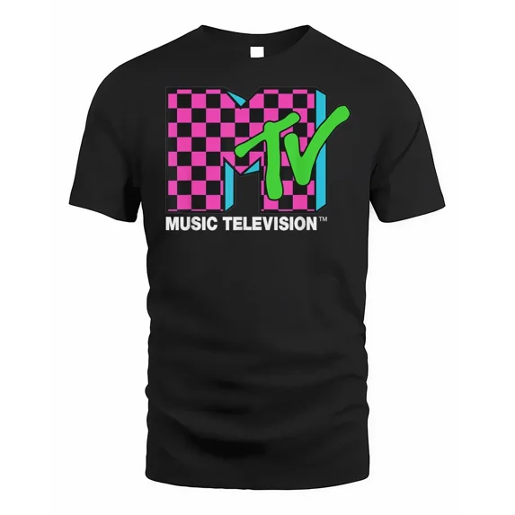 Classic MTV Logo Pink and Blue Checker Design Shirt - Walmart.com