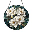 Classic Magnolia Floral Ornament with Stained Glass Look, Round Hanging ...
