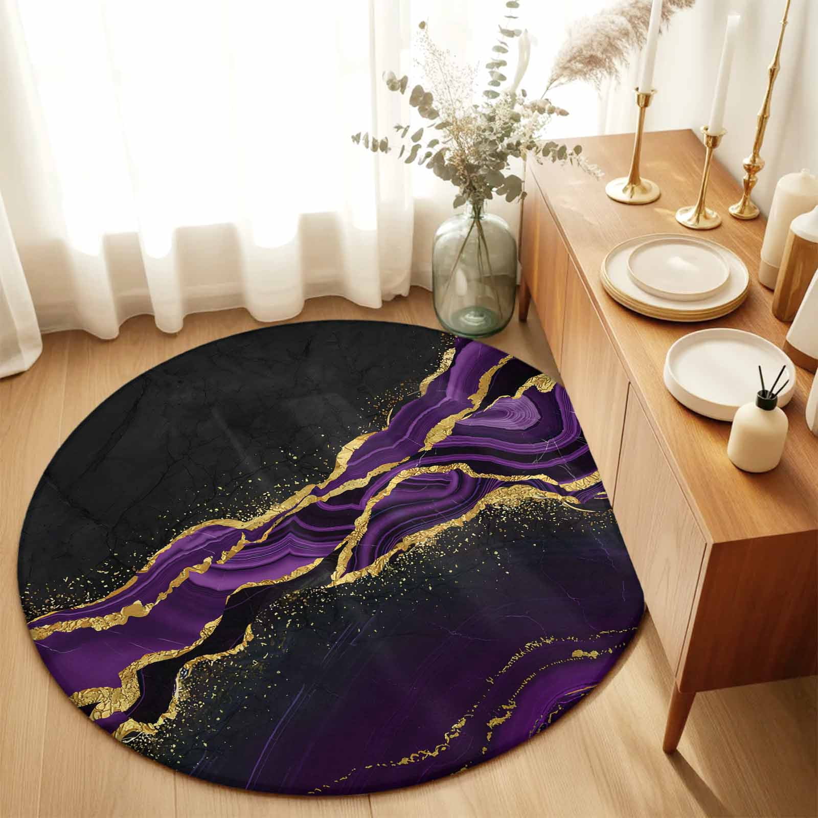 Classic Marble Texture Pattern Round Area Rug 3ft,Living Room Rug Non ...
