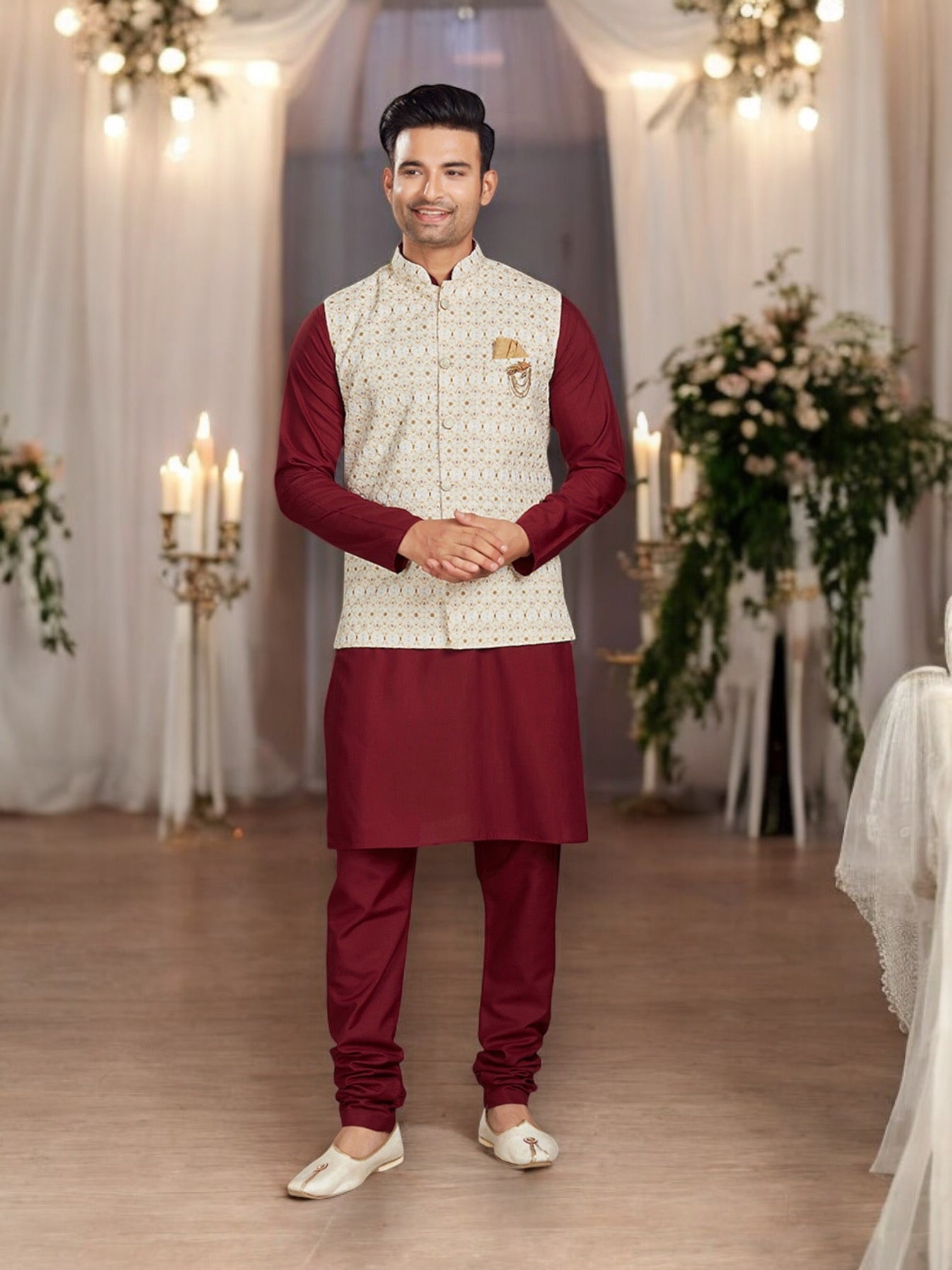 Classic Maroon - Traditional Cotton Kurta Pajama Set with Elegant ...