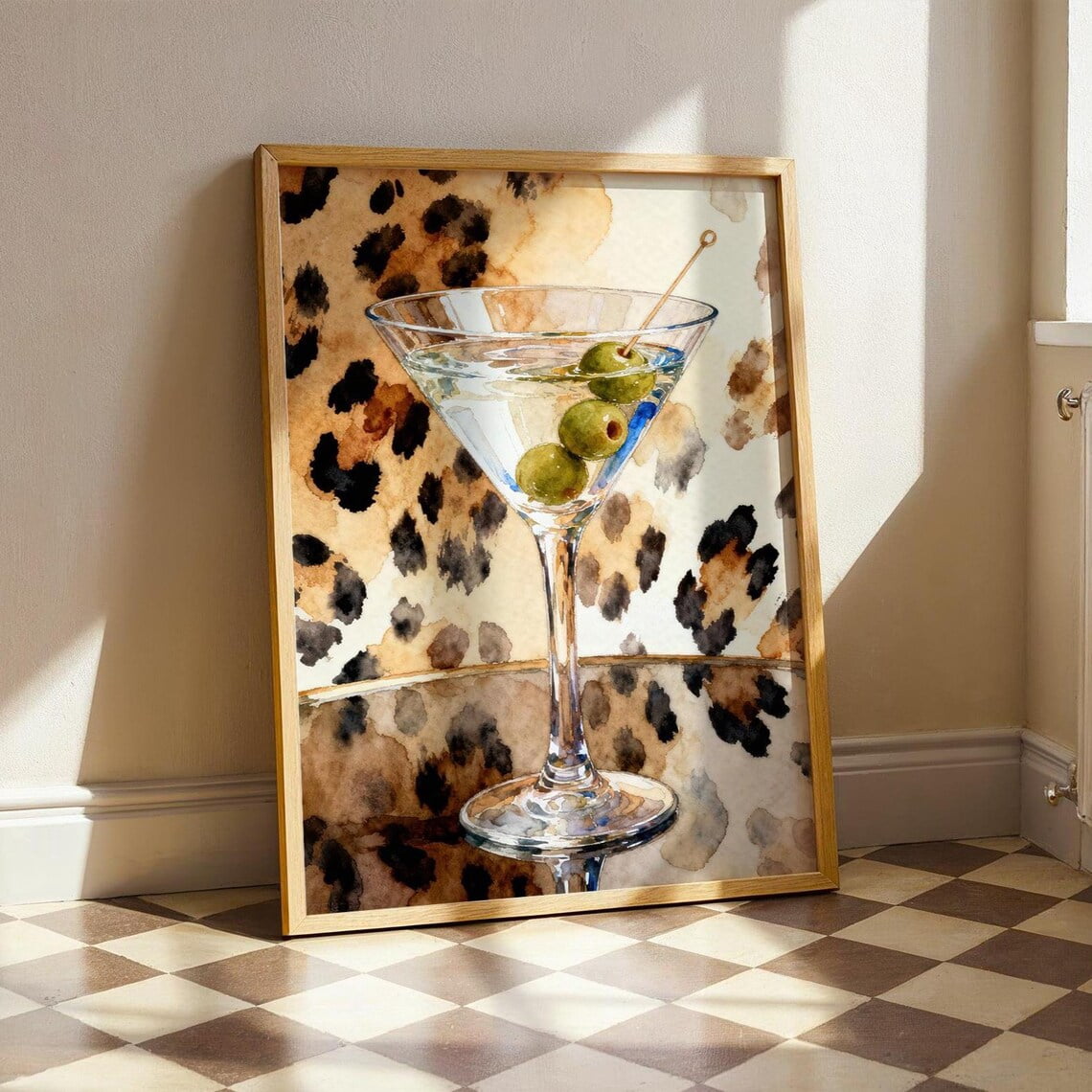 Classic Martini Art Leopard Pattern Cocktail Wall Art Bar Decor ...