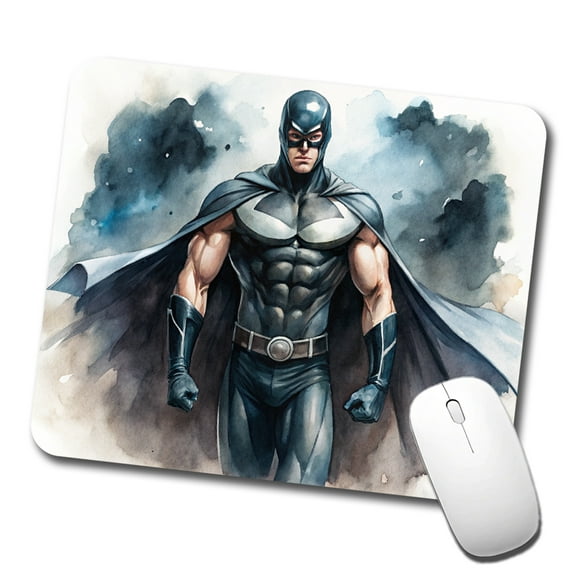 Classic Masked Superhero With Black Costume Watercolor Mouse Pad Low ...