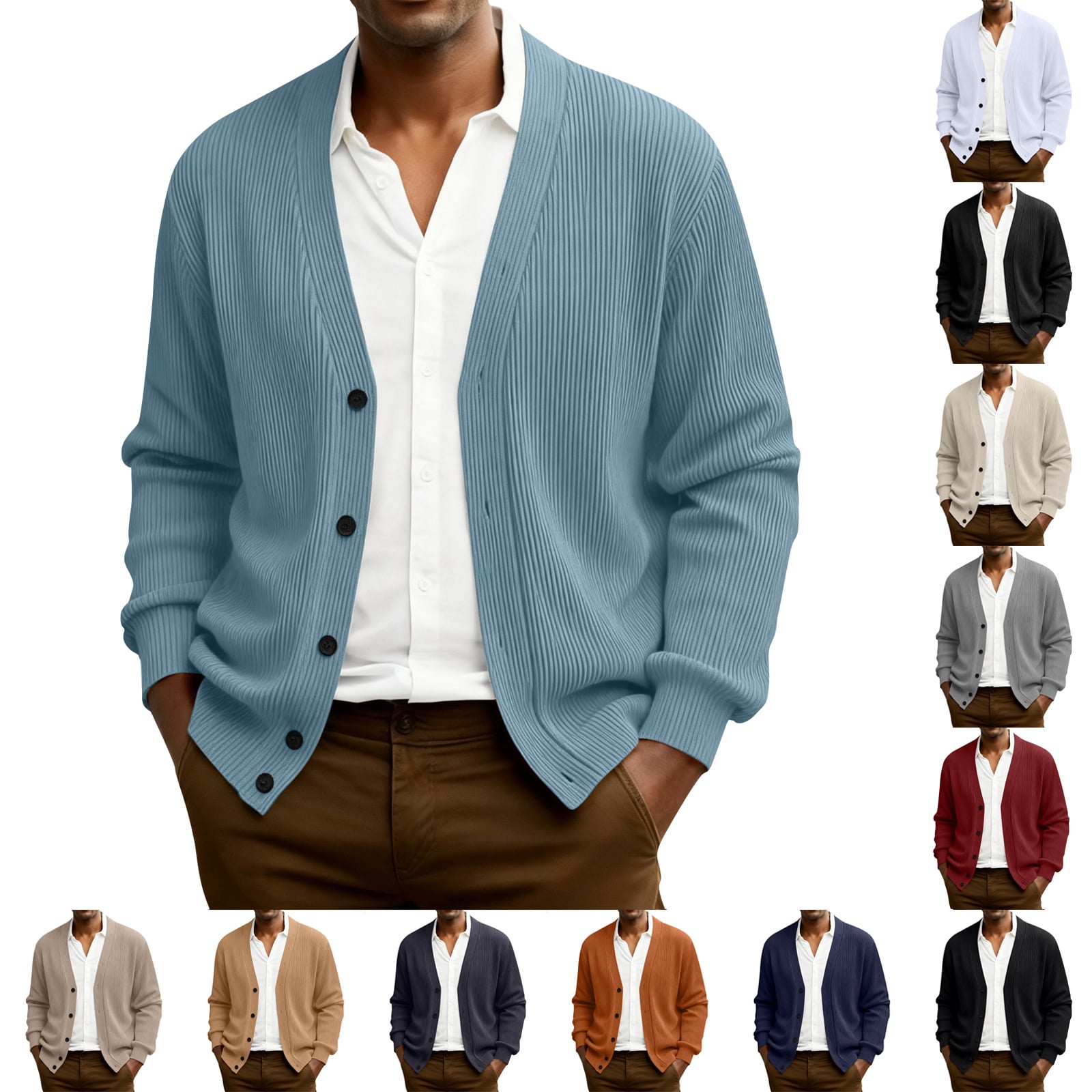 Classic Men's Button Front Cardigan Sweater, Relaxed Fit V-Neck Knit ...