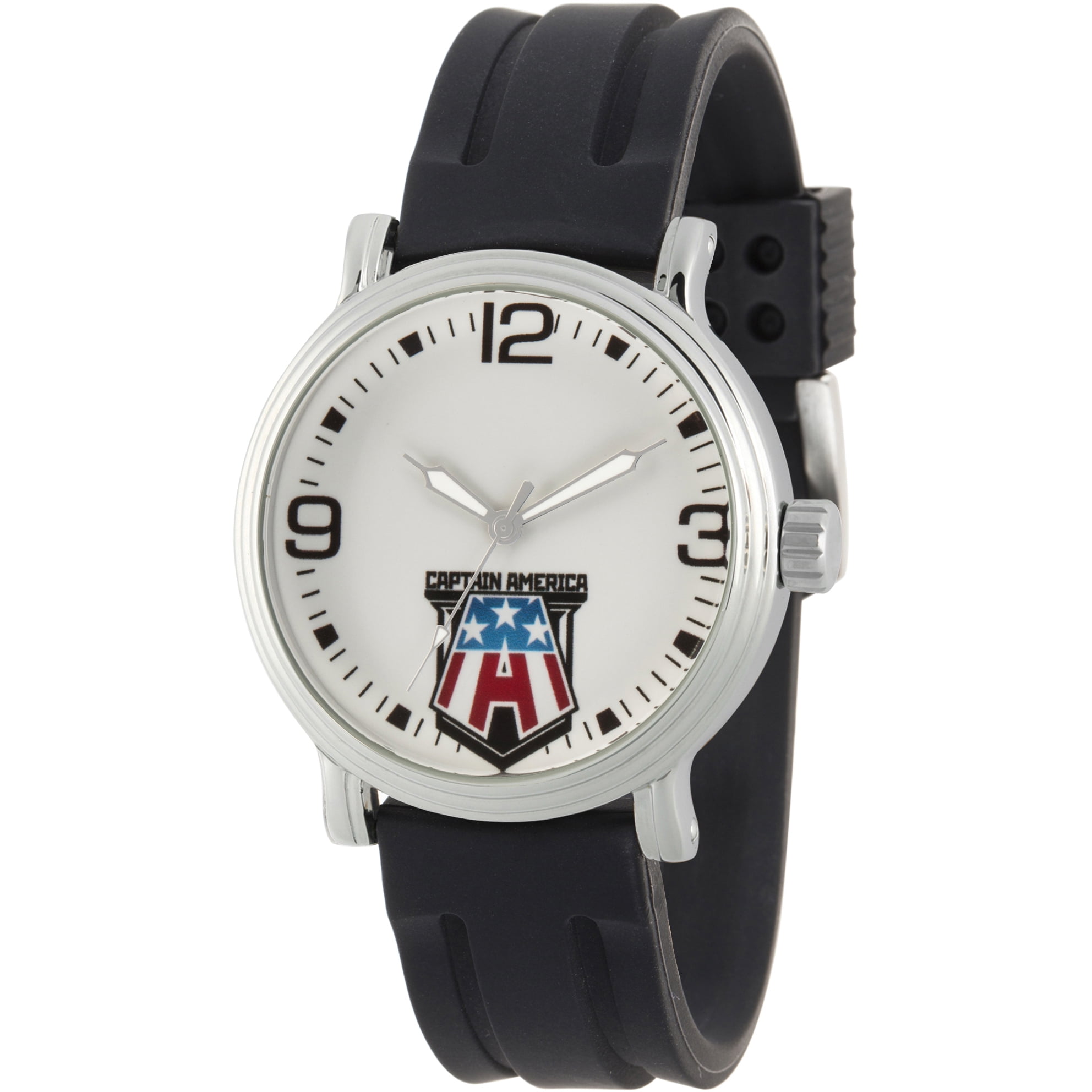 Classic Men's Captain America Silver Alloy Vintage Watch, Black Rubber ...