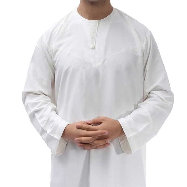 Classic Men's Omani/Emirati Dishdasha – Full-Length White Thobe with ...