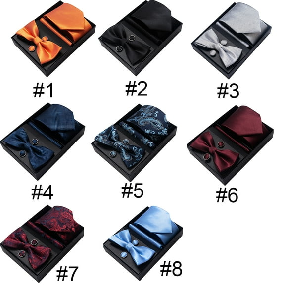 Classic Men's Tie Lapel Set Woven Tie Pocket Square Cufflinks Red Black ...