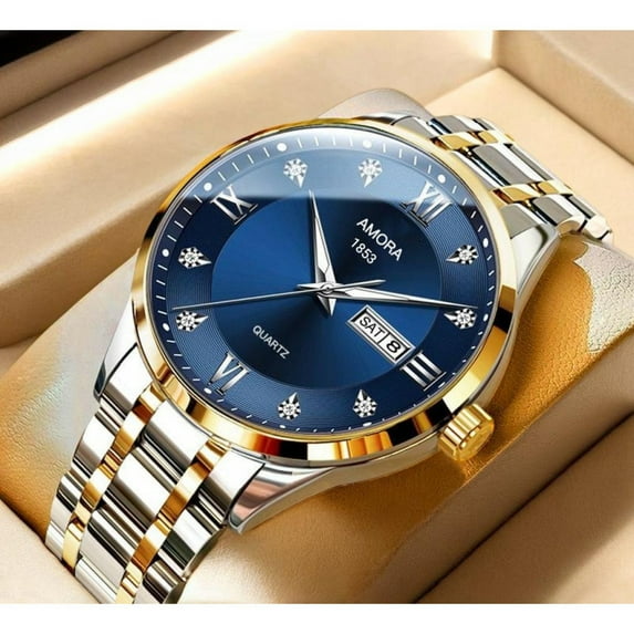 Classic Men's Watch Men's Business Quartz Watch Men's Large Dial Steel ...