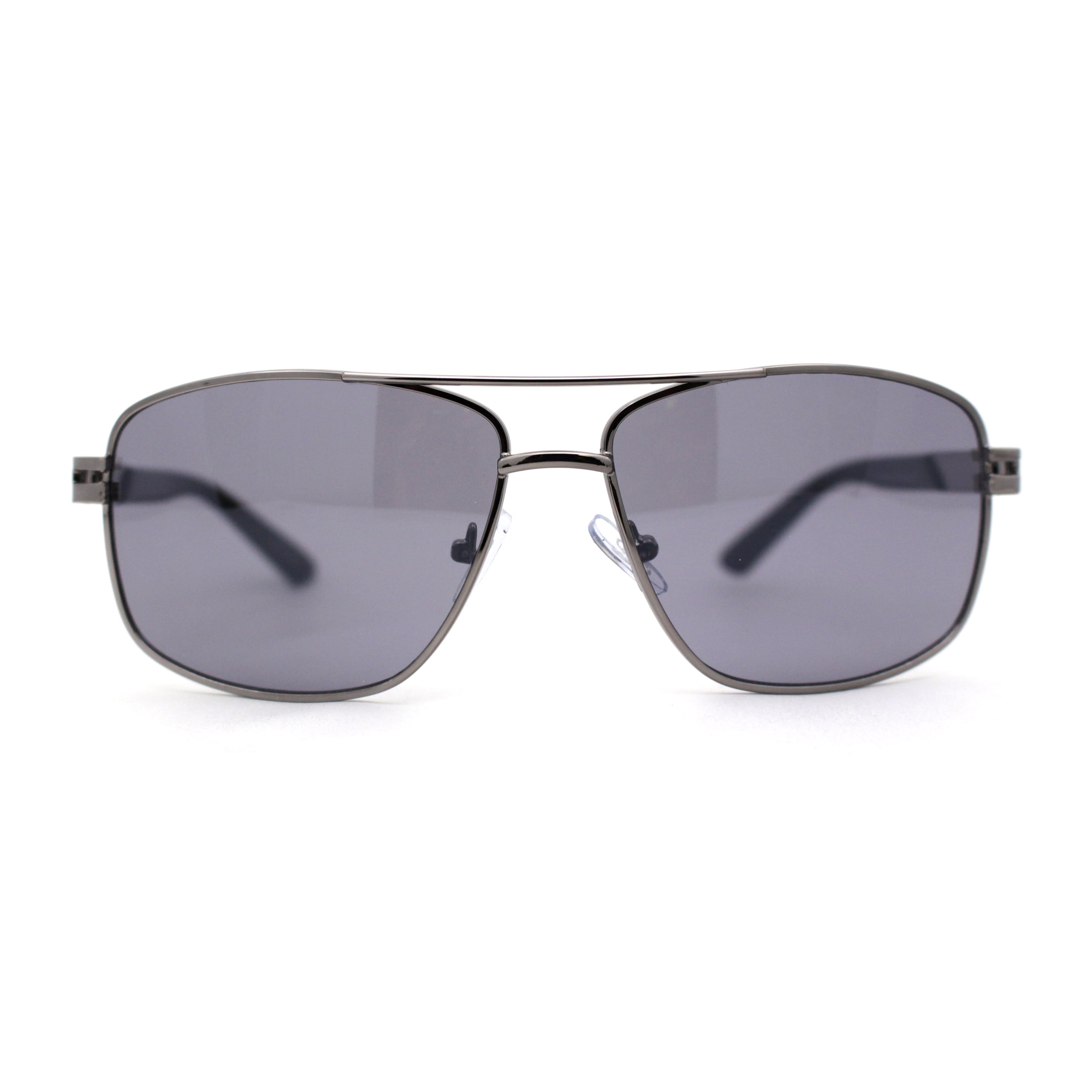 Classic Mens Rectangular Metal Rim Aviator Sunglasses Gunmetal Black ...