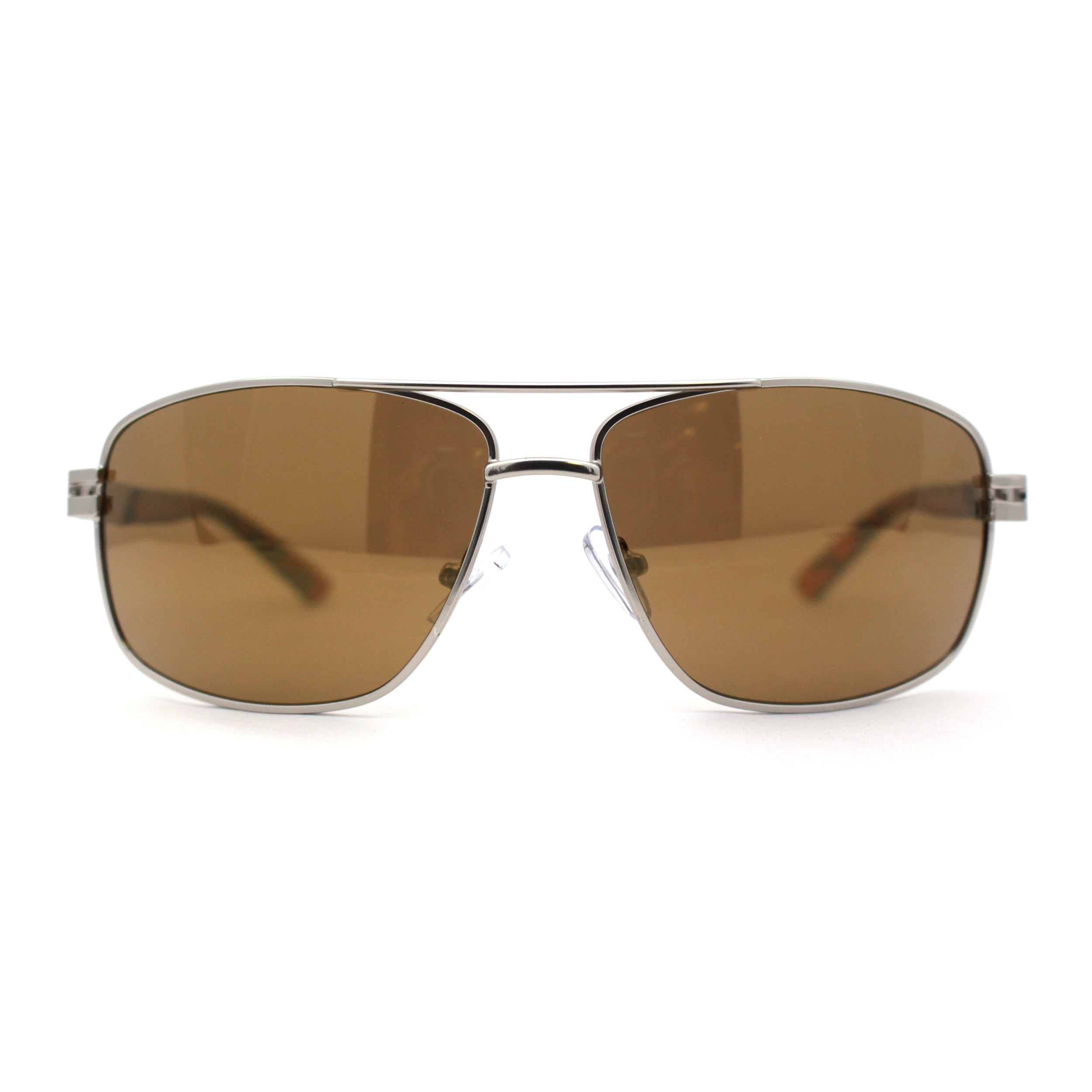 Classic Mens Rectangular Metal Rim Aviator Sunglasses Silver Gold ...