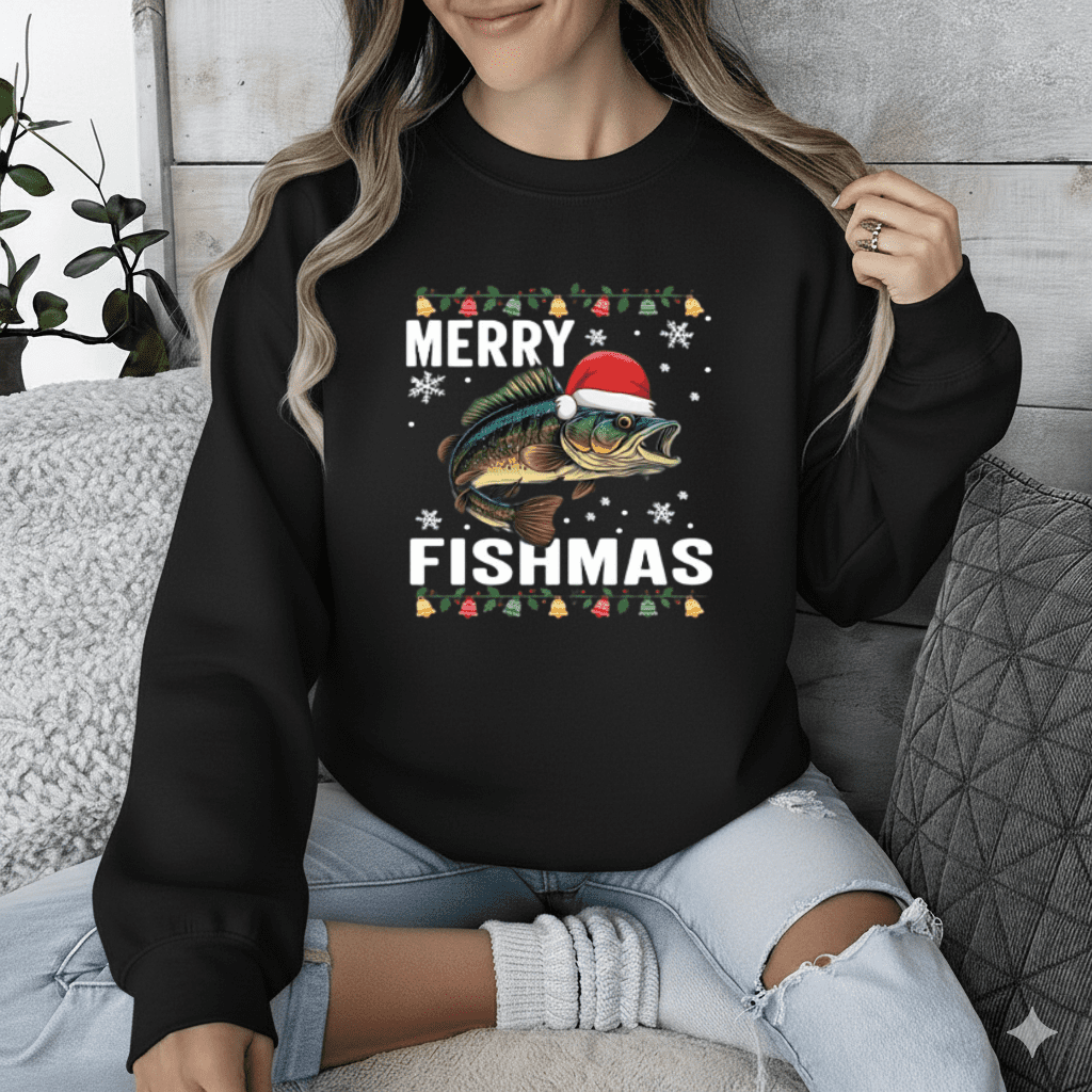 Classic Merry Fishmas Fun Holiday Angler Fisherman Seasonal Graphic ...