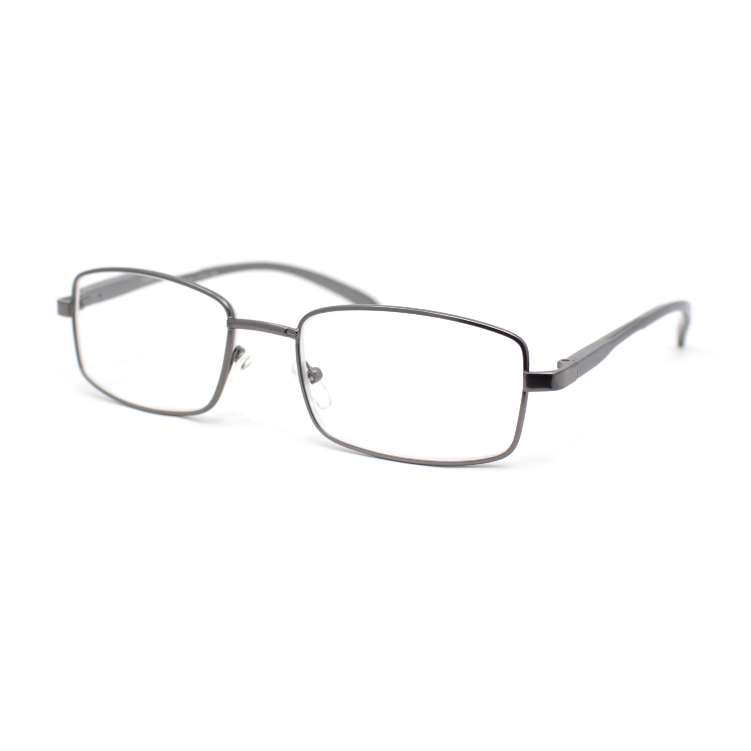 Classic Metal Rim and Arm Narrow Rectangle Reading Glasses Gunmetal +2. ...