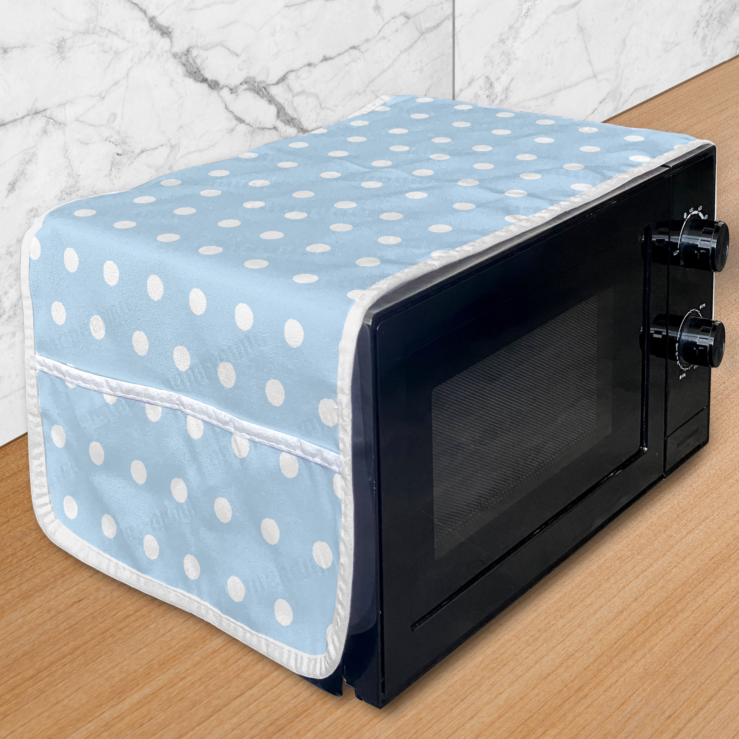 Classic Microwave Oven Cover, Watercolor Style White Spots on Blue ...
