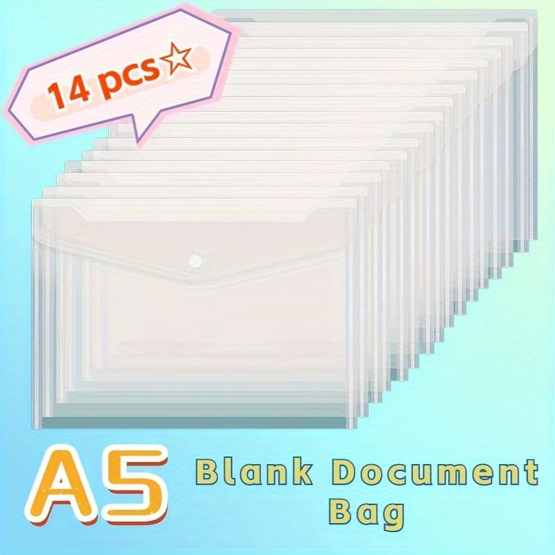 Classic Minimalist 14-Pack A5 Clear Filing Envelopes, Durable PP Snap ...