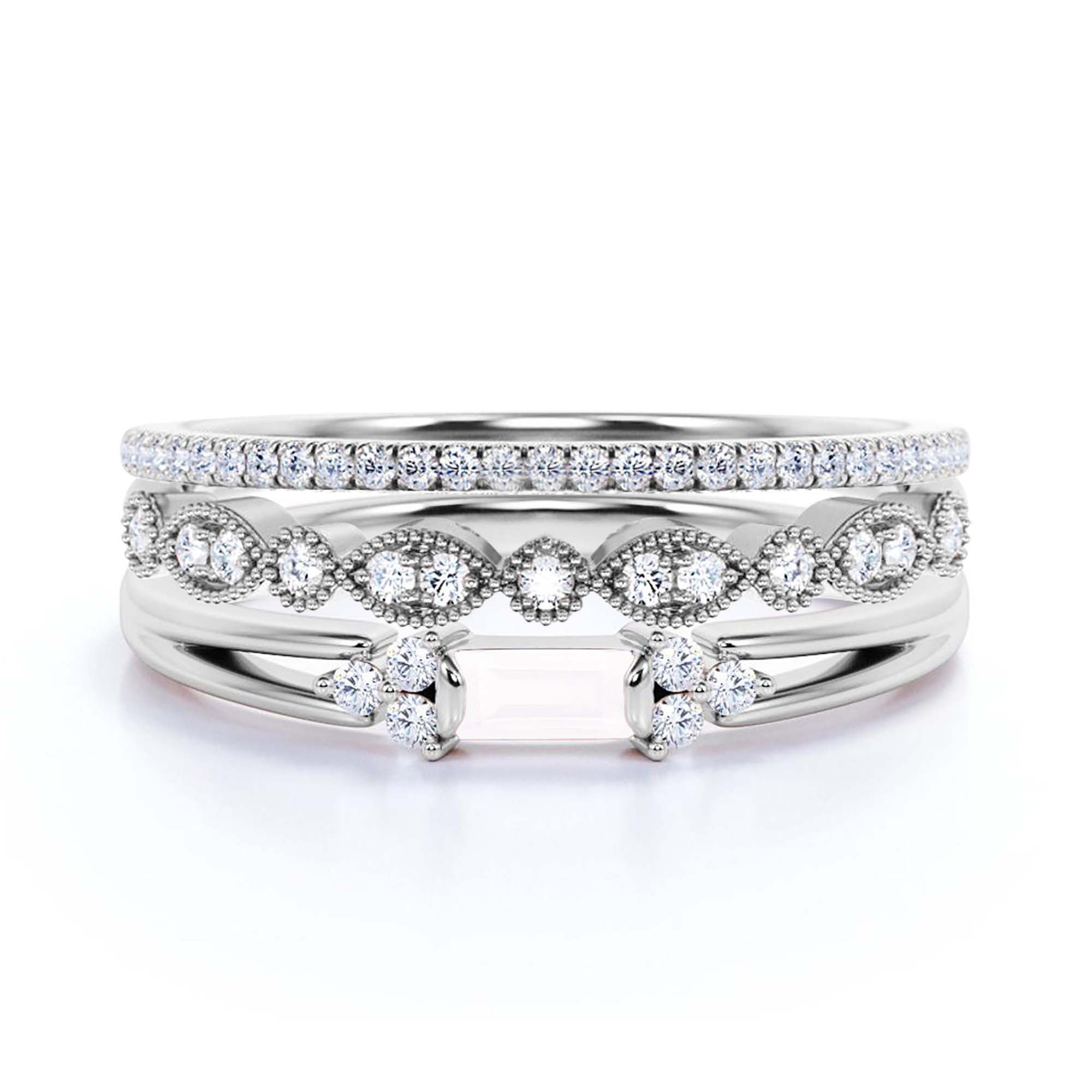 Classic Minimalist 2.00 Carat Baguette Cut Diamond Moissanite Engagement Ring, Split shank ...