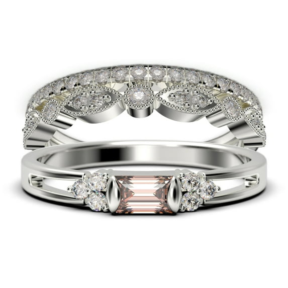 Classic Minimalist 2.00 Carat Baguette Cut Morganite And Diamond ...