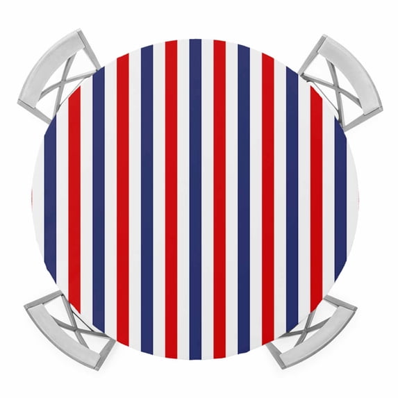 Classic Modern Round Table Cover, Striped Red Blue White Waterproof ...