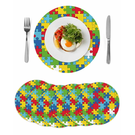 Classic Modern Round Table Placemats set of 6, Puzzles Pieces Texture ...
