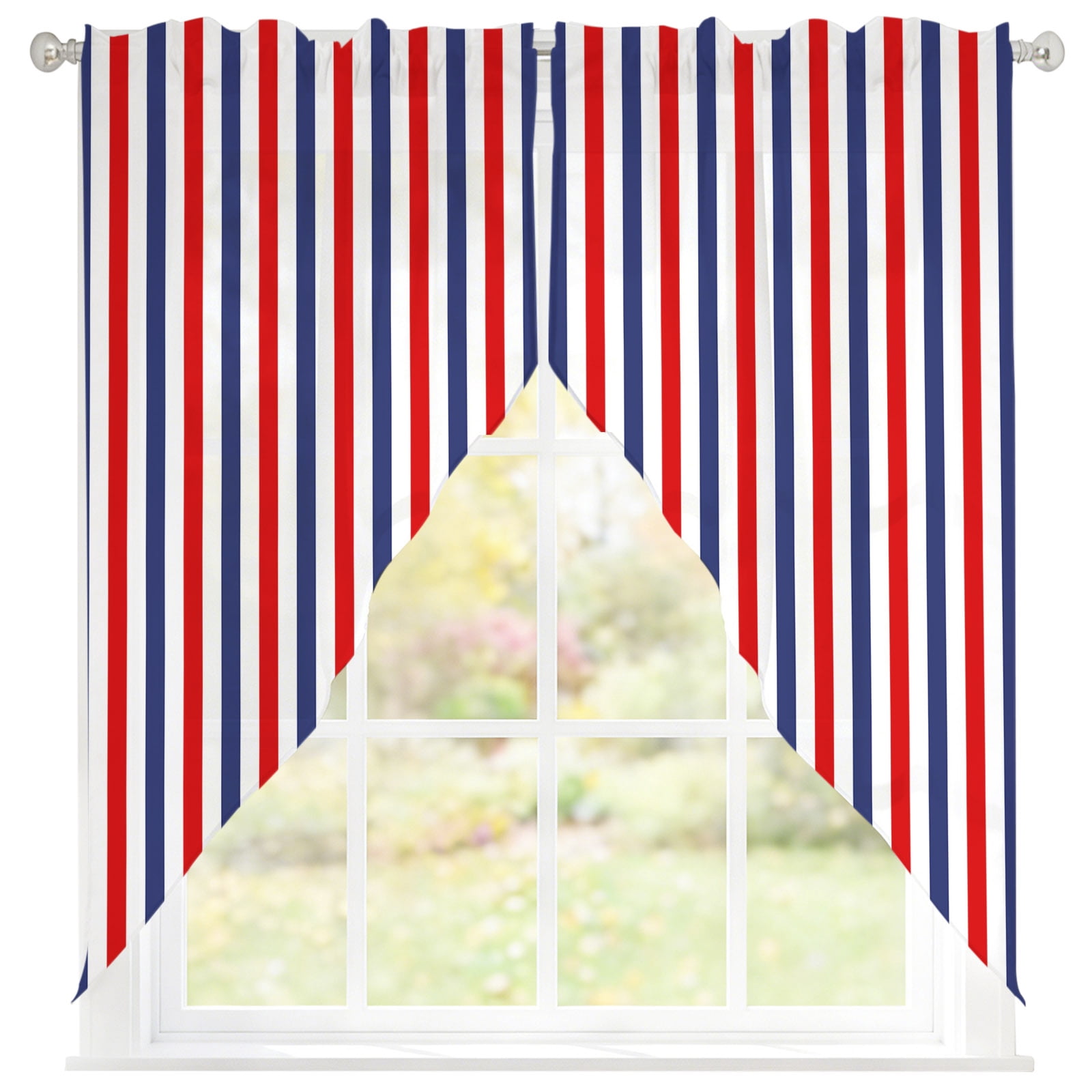 Classic Modern Sheer Curtains Swag Valances for Windows Striped Red ...