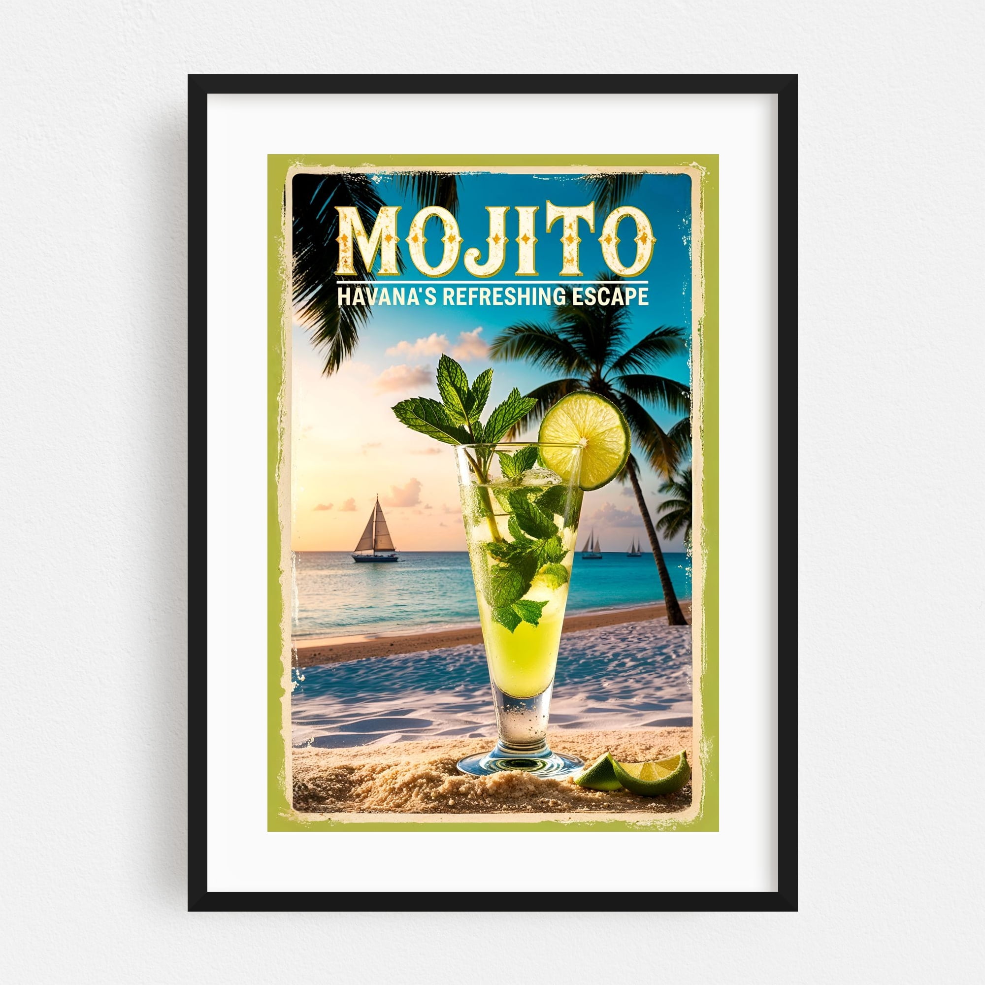 Classic Mojito Print: Nostalgic Tropical Escape - Havana Cuba Illustration Cocktail Tropical ...