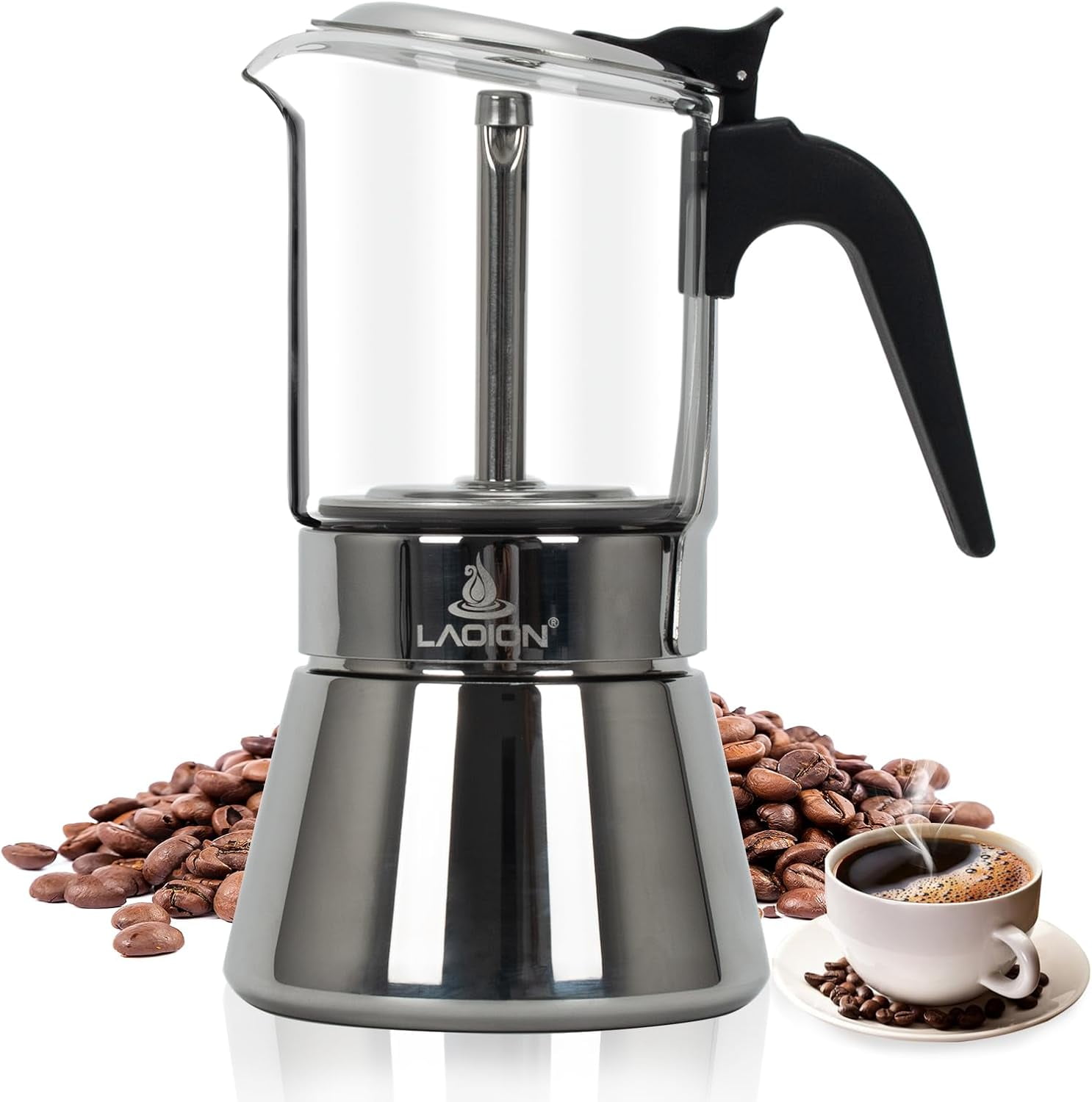 Classic Moka Pot: Stovetop Espresso & Coffee Maker, Crystal Glass-top ...
