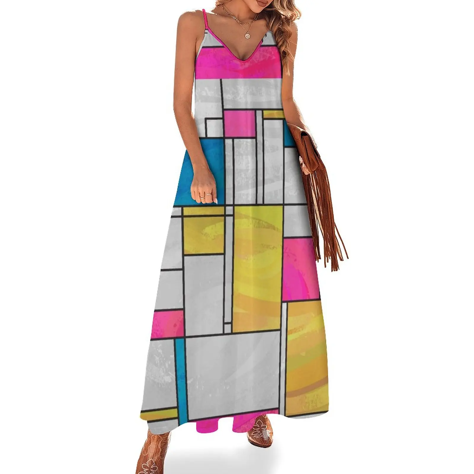 Classic Mondrian Yellow Pink Blue Sleeveless Dress dresses for prom ...