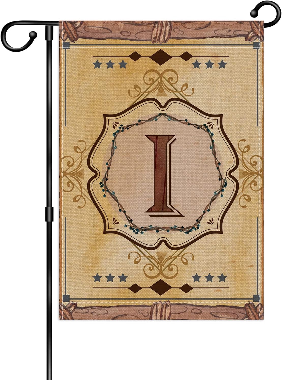 Classic Monogram Letter I Garden Flag - Burlap Family Last Name Yard ...