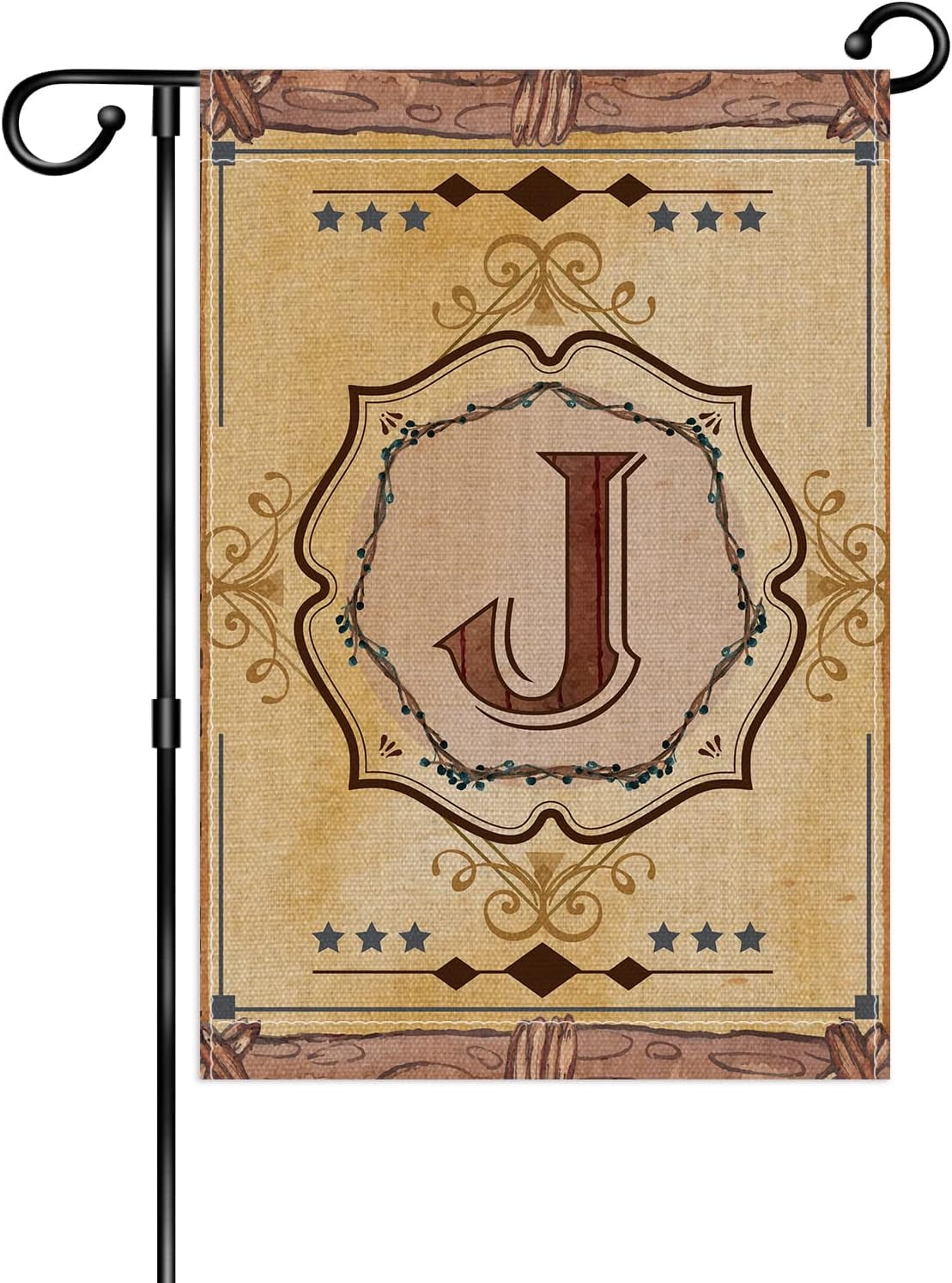 Classic Monogram Letter J Flag - Burlap Family Last Name Yard Flag ...