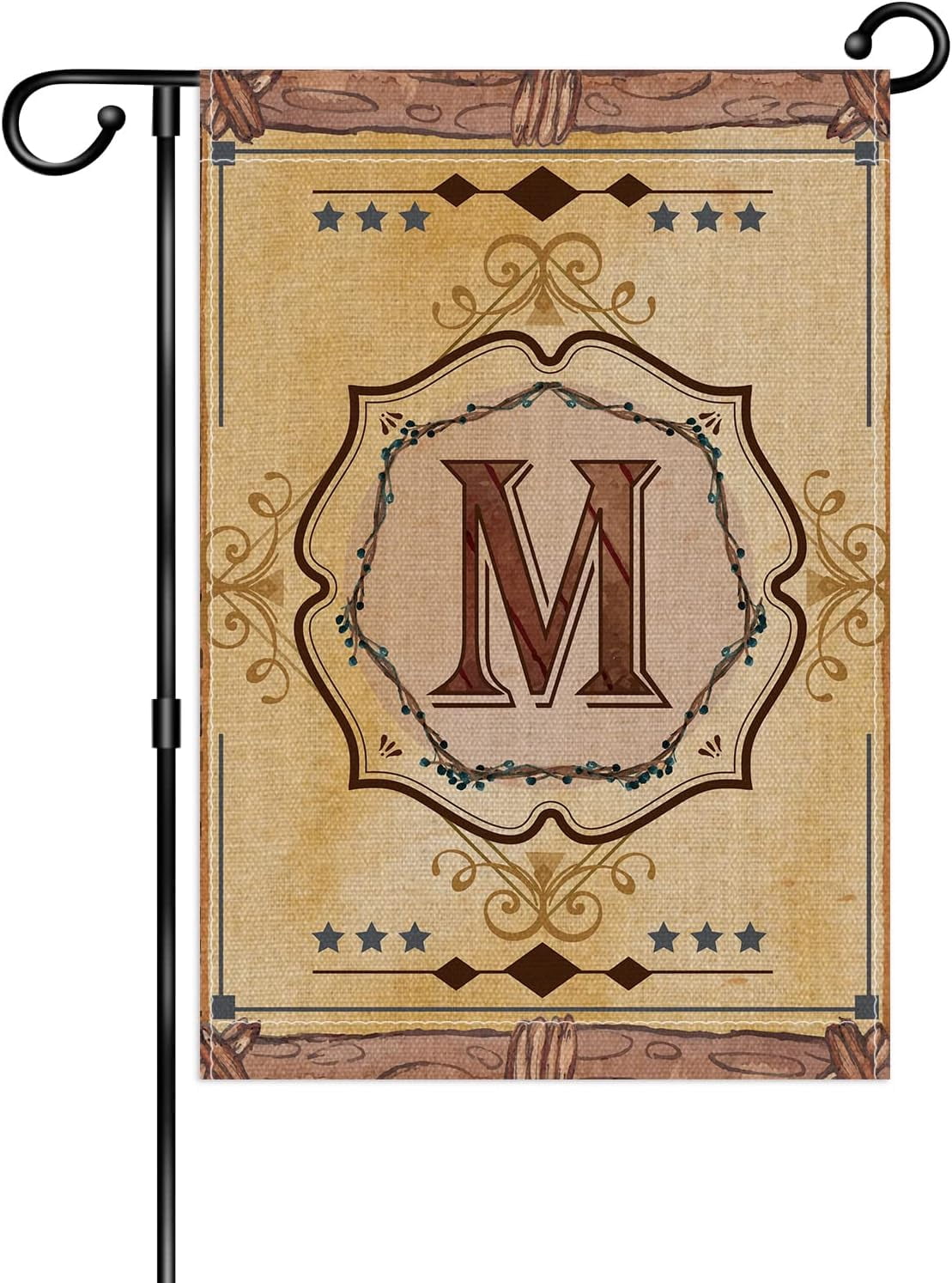 Classic Monogram Letter M Flag - Burlap Family Last Name Yard Flag ...