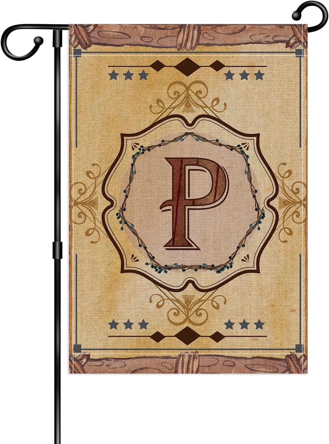 Classic Monogram Letter P Garden Flag - Burlap Family Last Name Yard ...