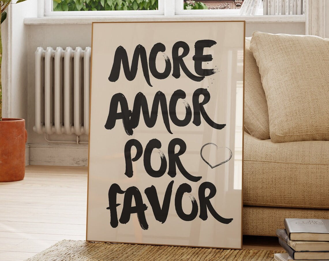 Classic Monotone More Amor Por Favor Print, Black And White Print ...