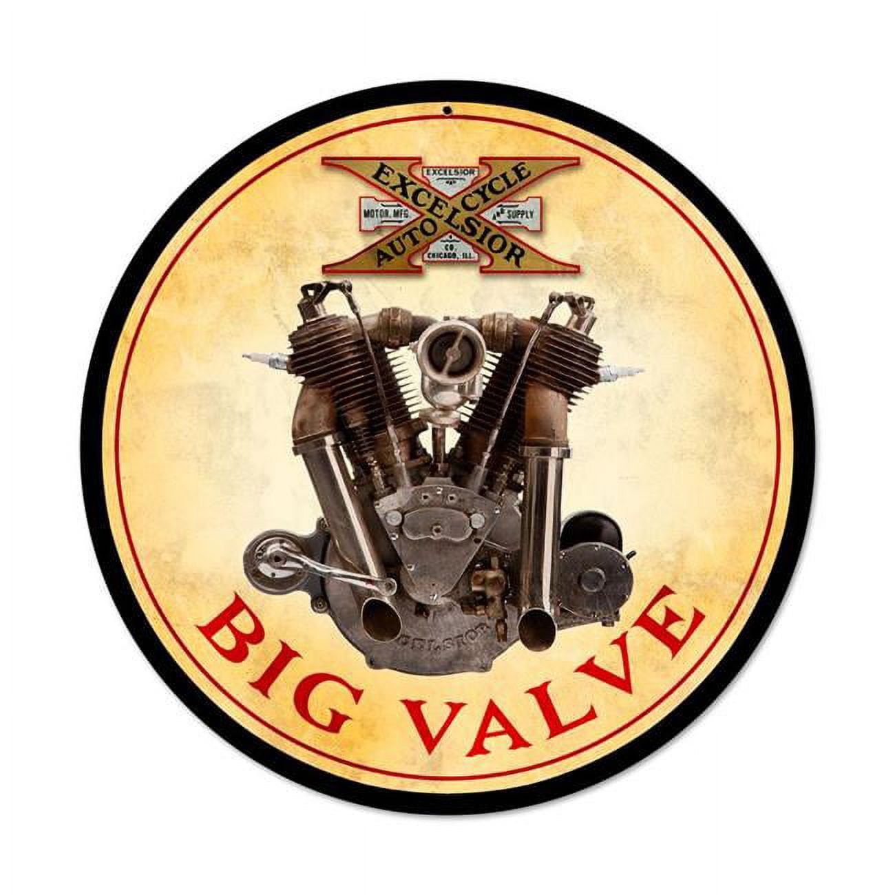 Classic Motorcycle FRC077 14 x 14 in. Big Valve Engine Round Metal Sign ...