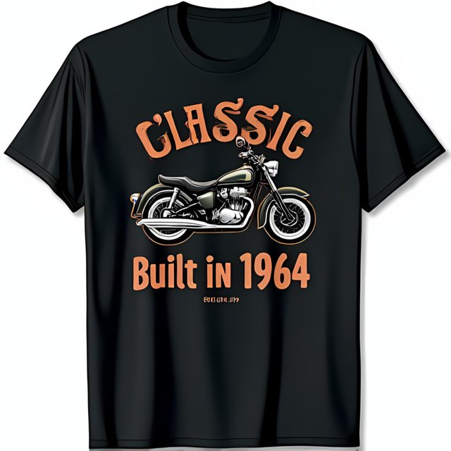 Classic Motorcycle Graphic T-Shirt Built in 1964 Black Tee with Light ...
