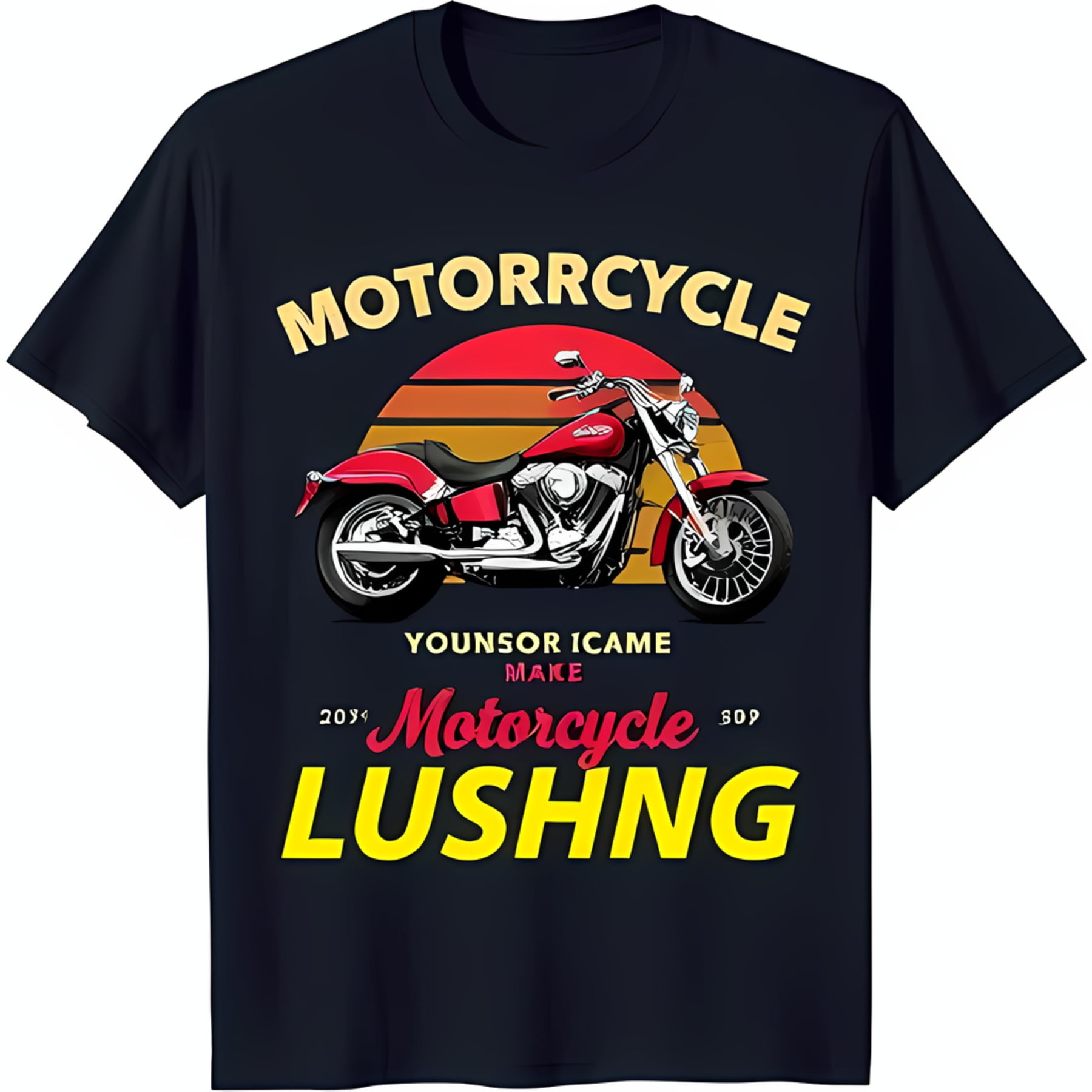 Classic Motorcycle Sunset T-Shirt Bold 'Motorcycle' & 'Lushing' Design ...