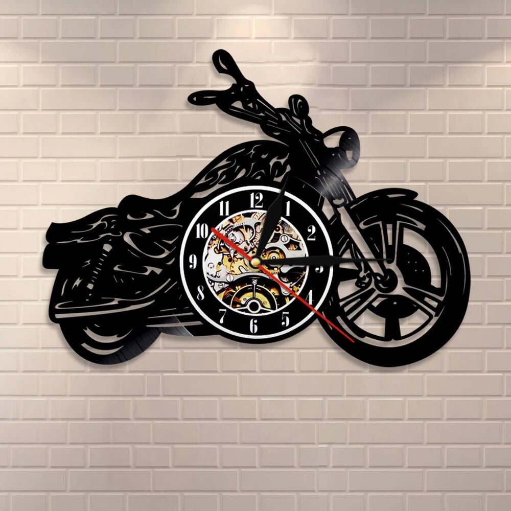 Classic Motorcycle Vinyl Wall Clock,Vinyl Record Clock Wall Art Black ...