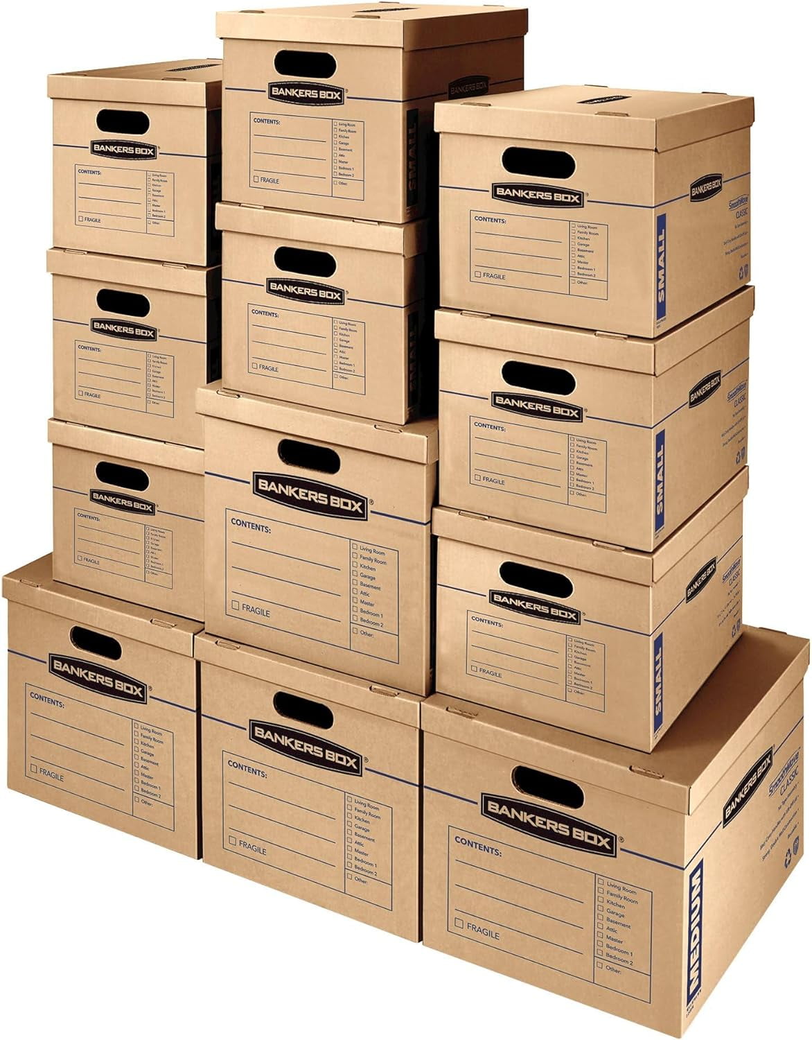 Classic Moving Box 12 Pack Kit, Reinforced Handles, Tape-Free Assembly ...